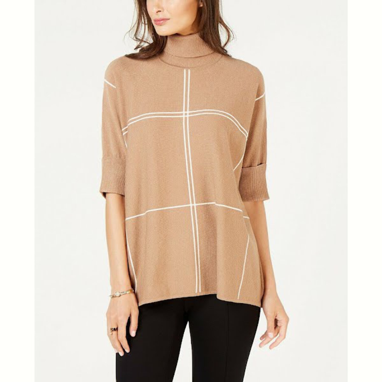 Alfani Grid-Print Turtleneck Sweater, Choose Sz/Color: M/Sugared ...