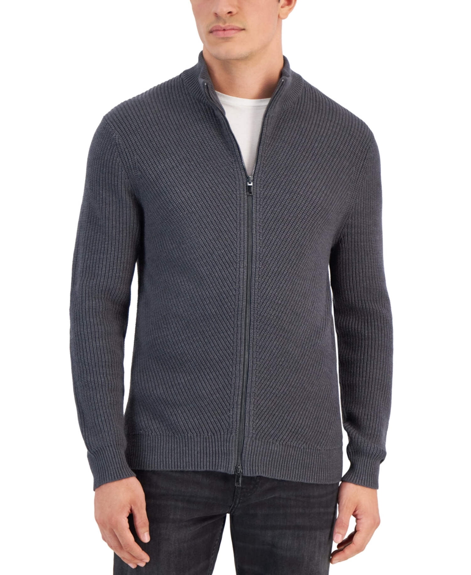 Alfani MEN Heavy Rib Zip-Front Sweater Jacket - Walmart.com