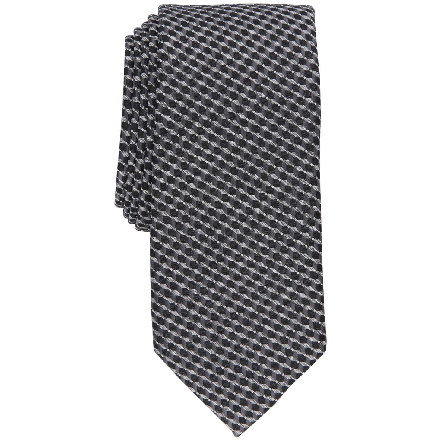 Alfani Men's Baldwin Mini-Grid Tie Formal Necktie Slim Black Gray ...