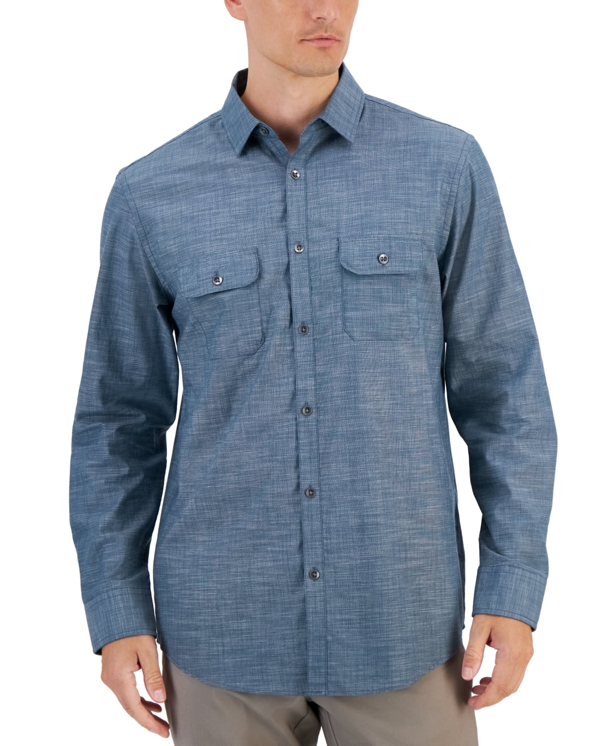 Alfani Men's Regular Fit Solid Button Down Shirt Dark Kale Blue Medium ...