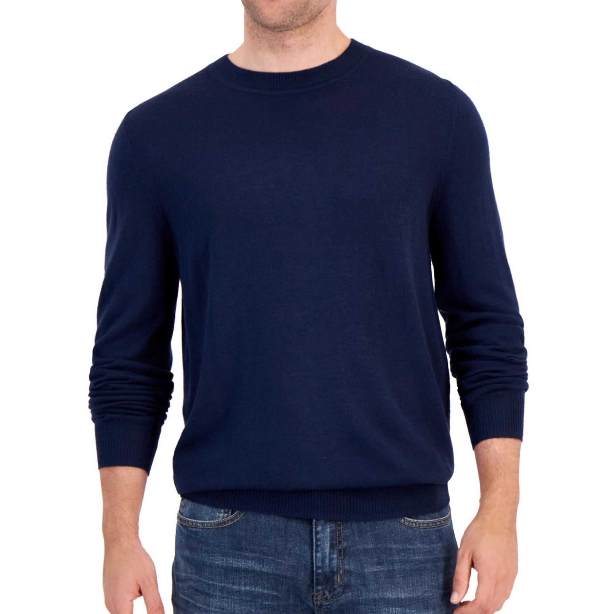 Alfani Men's Solid Crewneck Sweater, Neo Navy, XL - Walmart.com