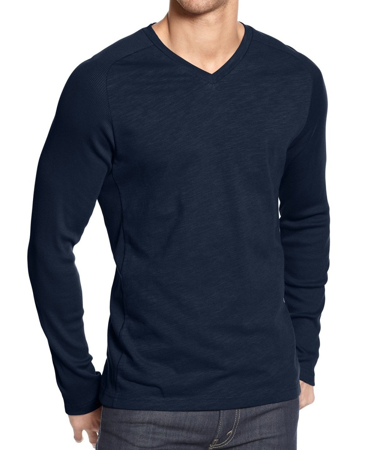 Alfani Mens Blue Heather V-Neck Pullover Shirt (2XLarge, Neo Navy ...
