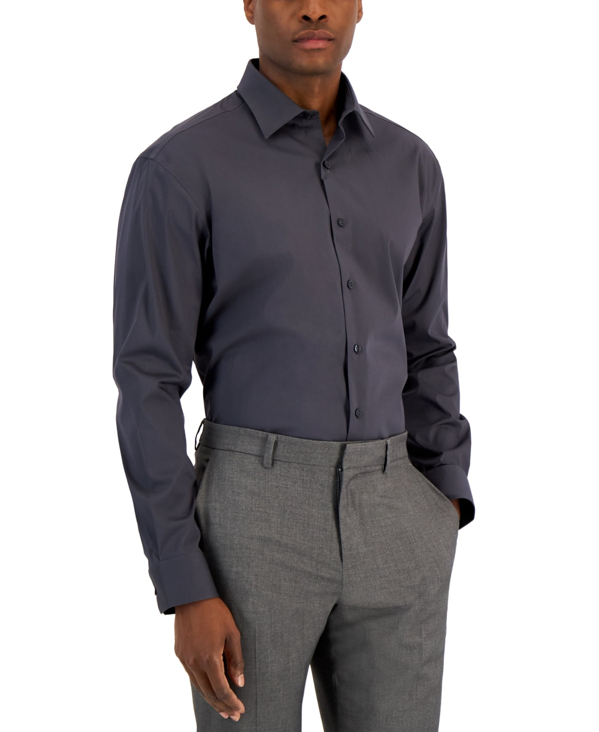 Alfani Mens Regular fit Long Sleeve Button-Up Shirt 17 Grey Solid ...