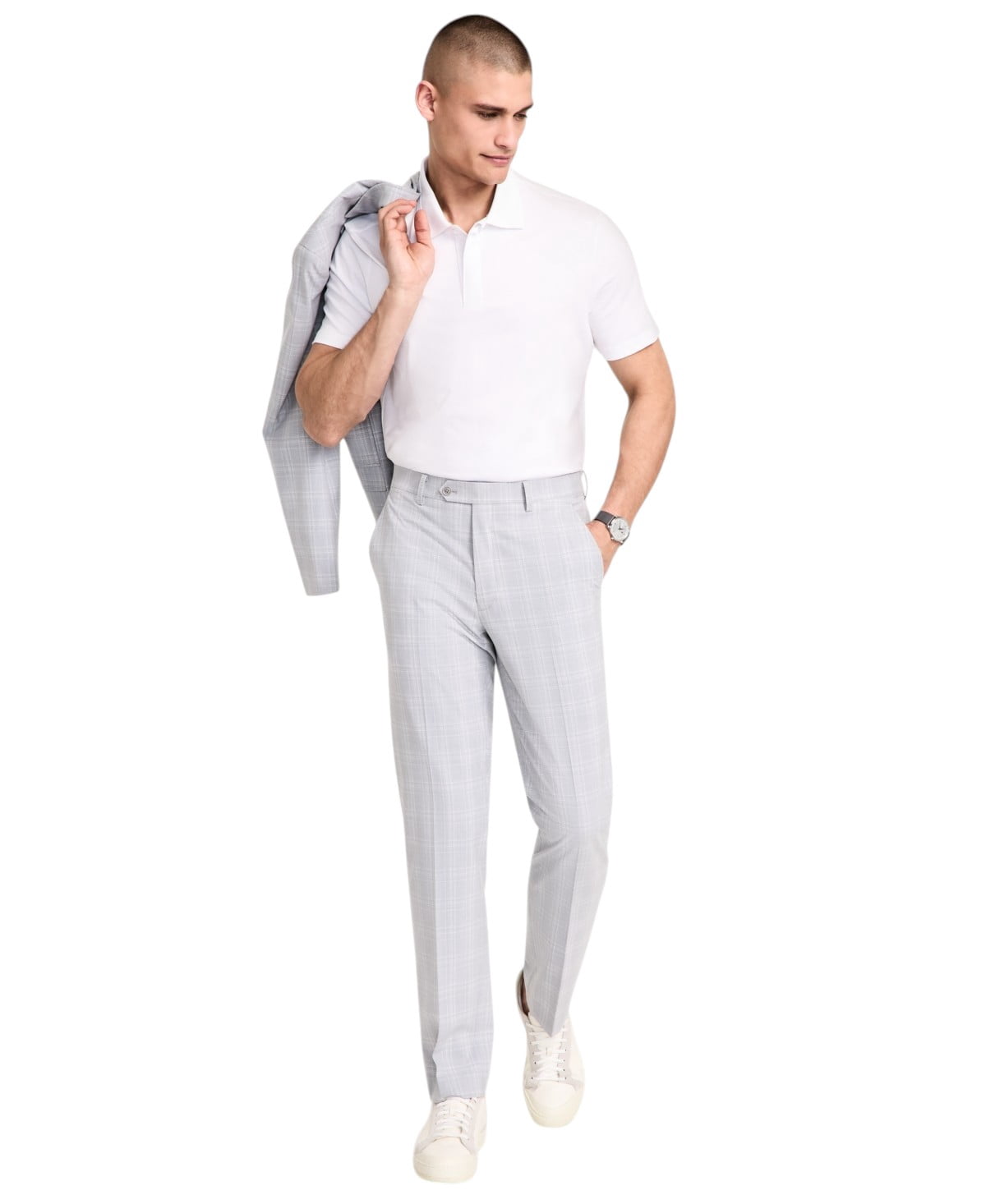 Alfani Mens Slim fit Dress Pants 30 / 32 Light Gray Plaid - Walmart.com