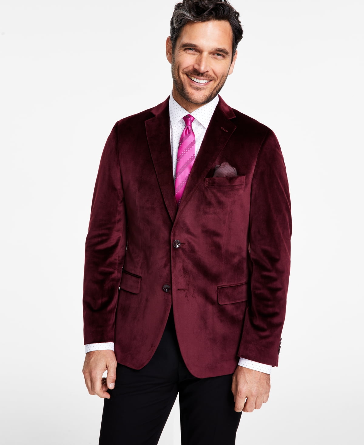 Alfani Mens Slim fit Velvet Sport Coat Blazer 36 R Burgundy Red Solid ...