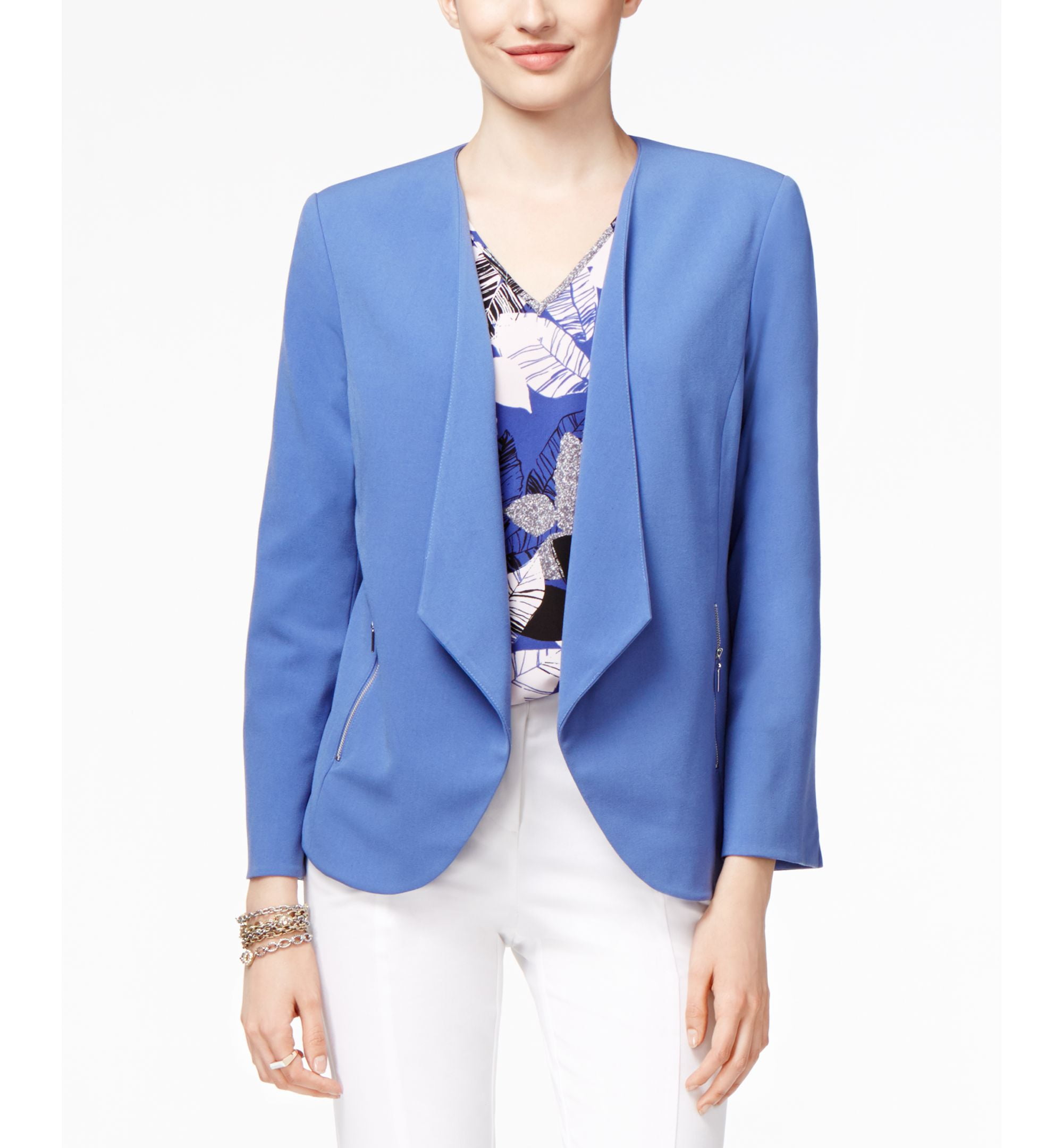 Alfani Petite Open-Front Draped Blazer Alf Perry Blue 4P - Walmart.com