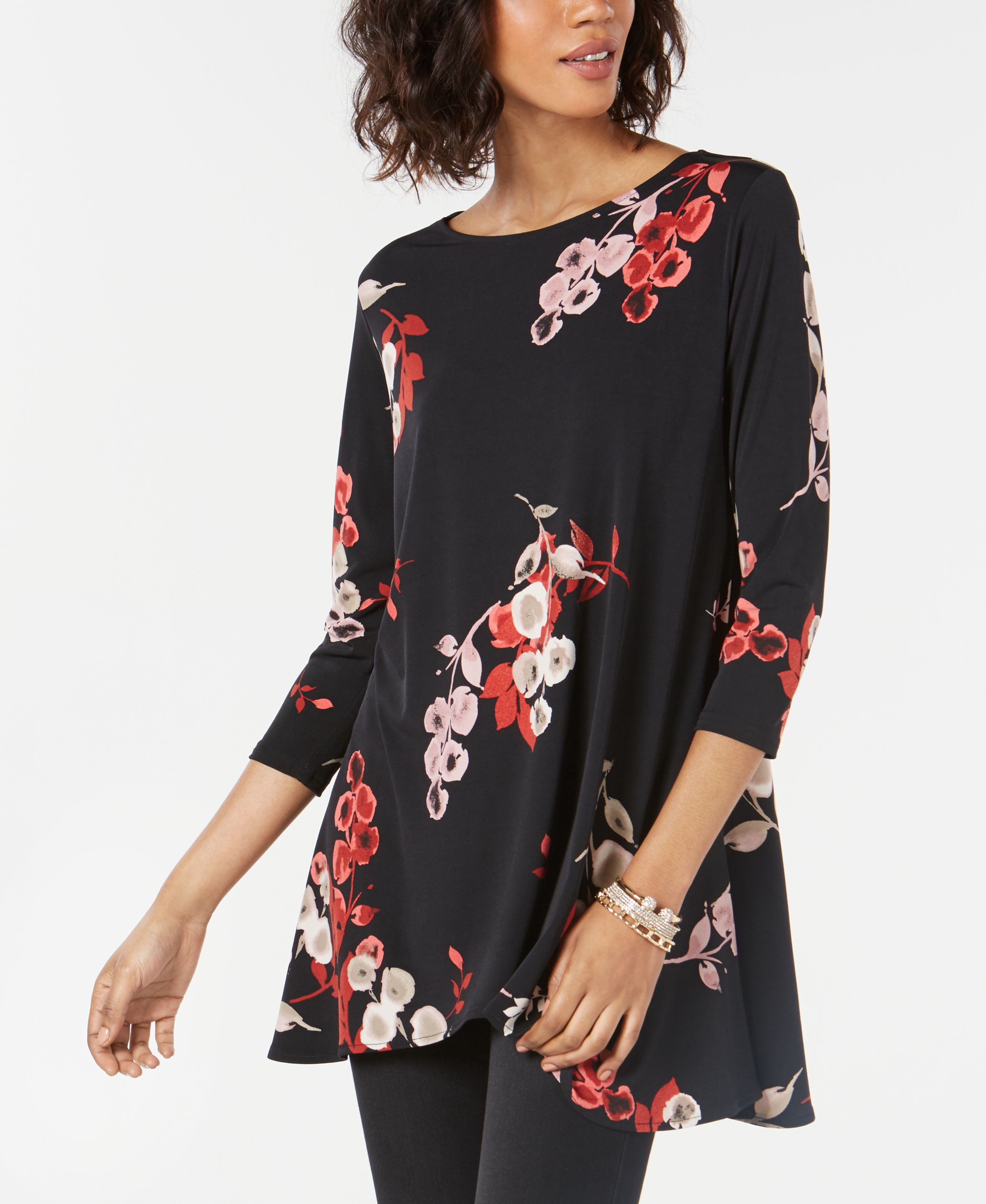Alfani Petite Printed High Low Tunic Black PM - Walmart.com