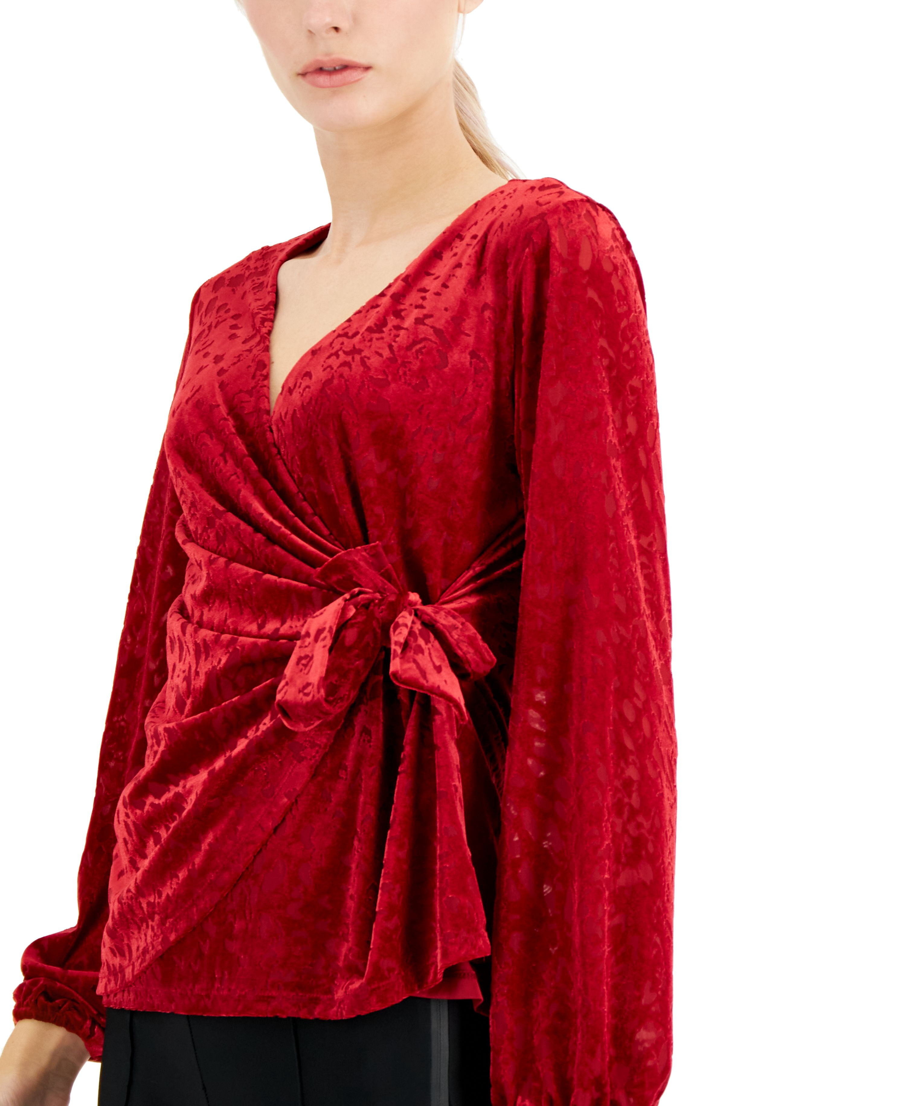 Alfani Petite Velvet Wrap Top Burnt Red PM - Walmart.com