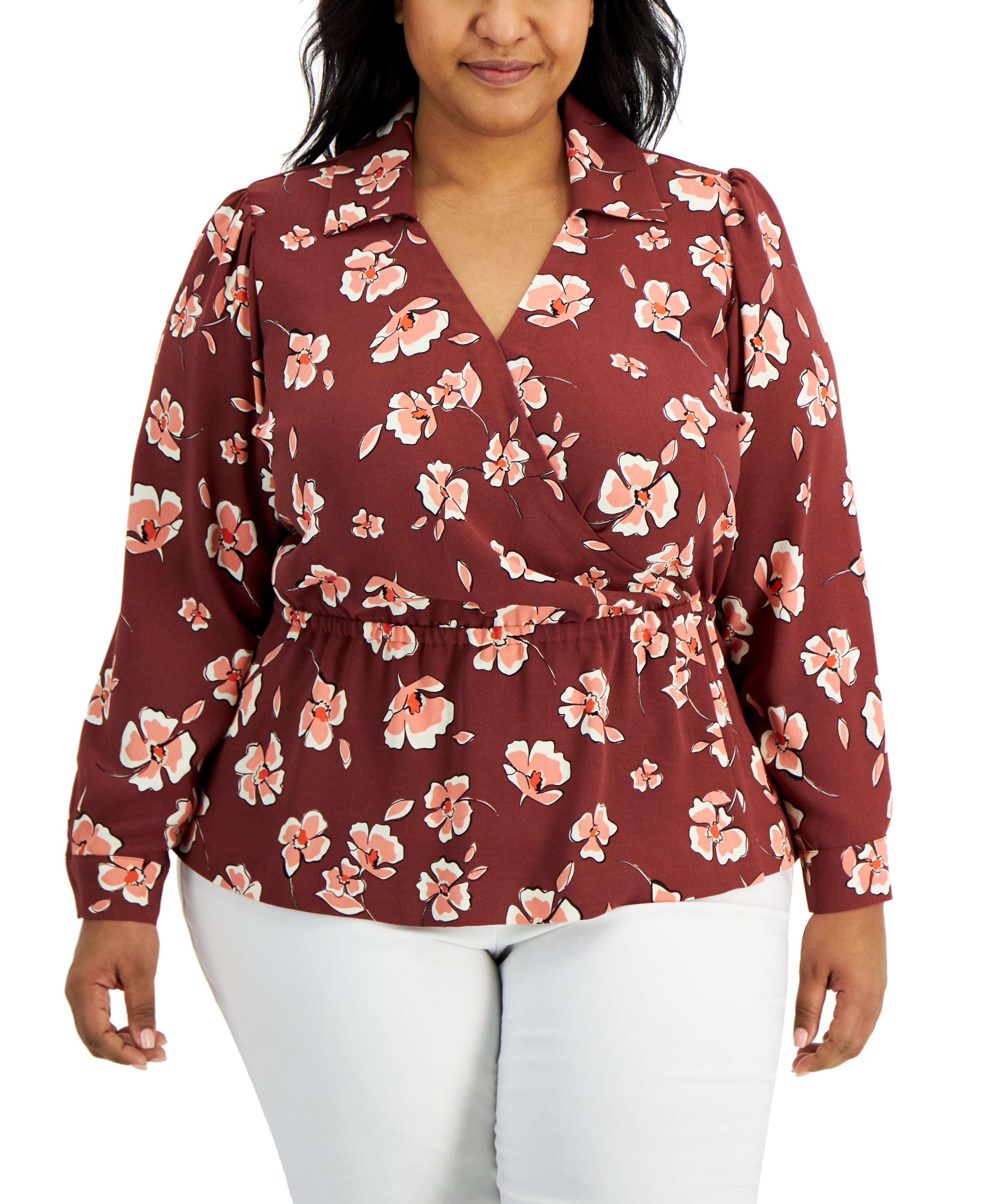 Alfani Plus Size Printed Faux Wrap Top Floating Floral 2X - Walmart.com