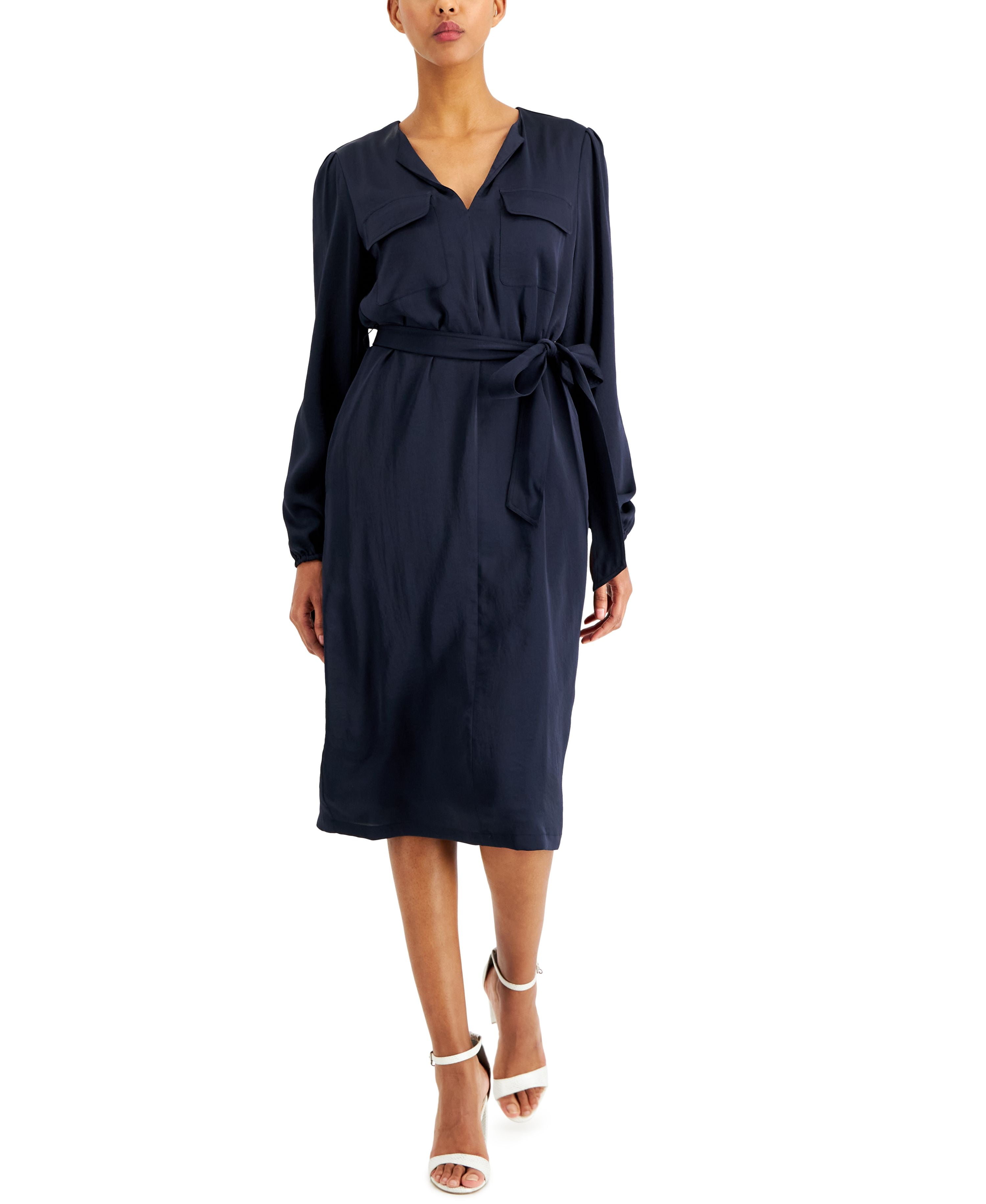 Alfani Satin Utility Shirtdress Navy L - Walmart Business Supplies