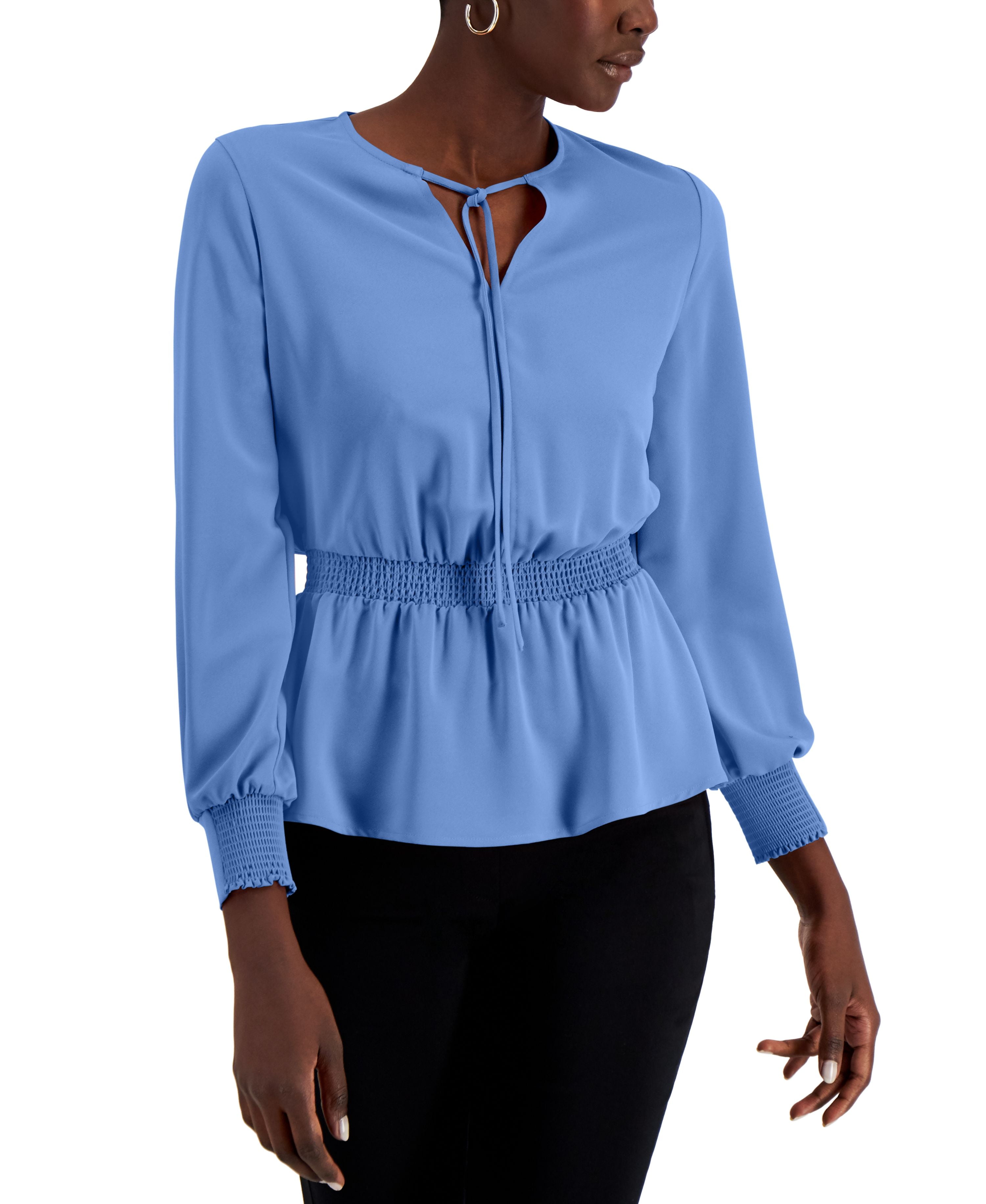 Alfani Smocked Peplum Top Periwinkle Blue M - Walmart.com