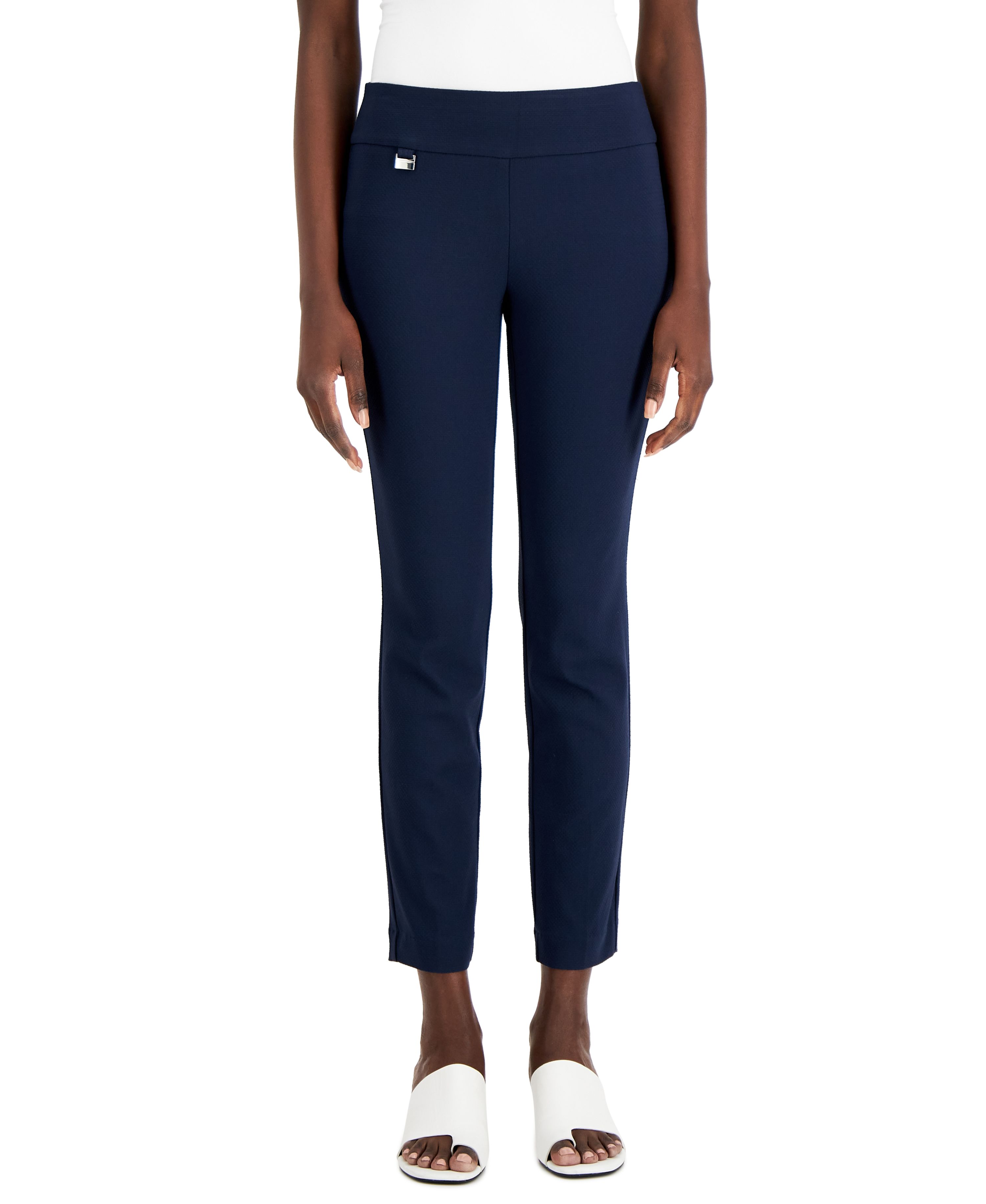 Alfani Tummy Control Pull On Printed Skinny Pants Textured Navy 14 ...