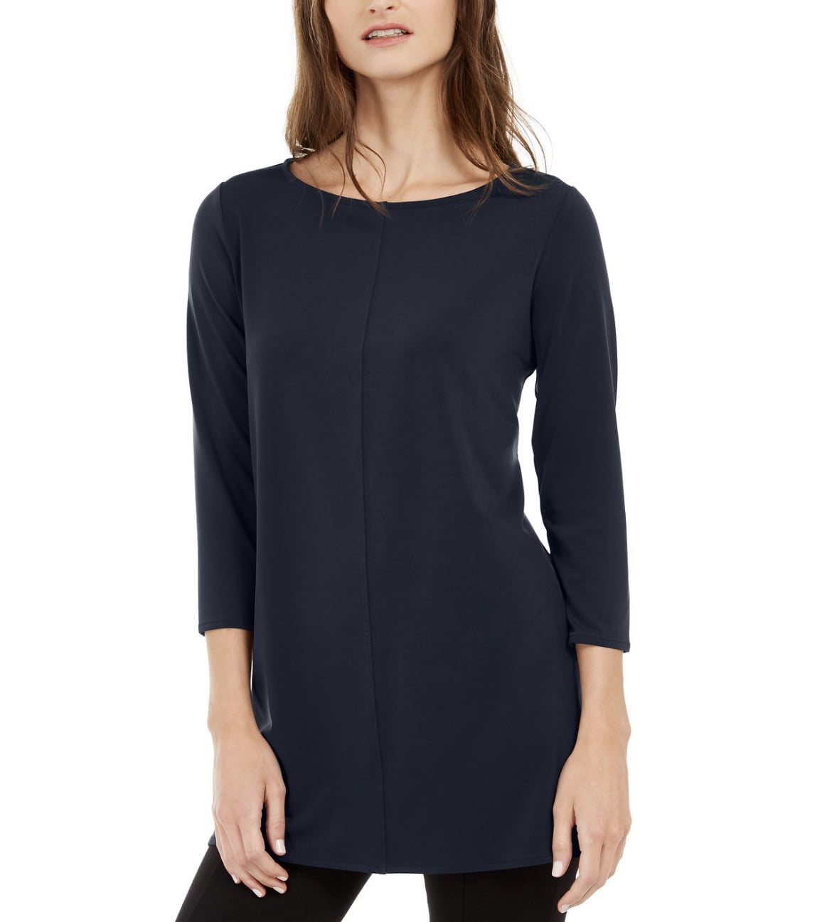 Alfani Women's 3/4 Sleeve Boat-Neck Tunic Top Modern Navy Petite Size ...