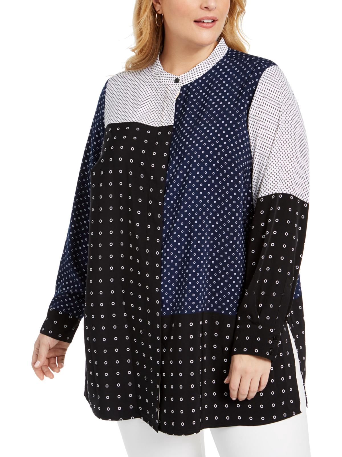 Alfani Women’s Plus Size Mixed-Print Tunic Top (0X, Linear Rings ...