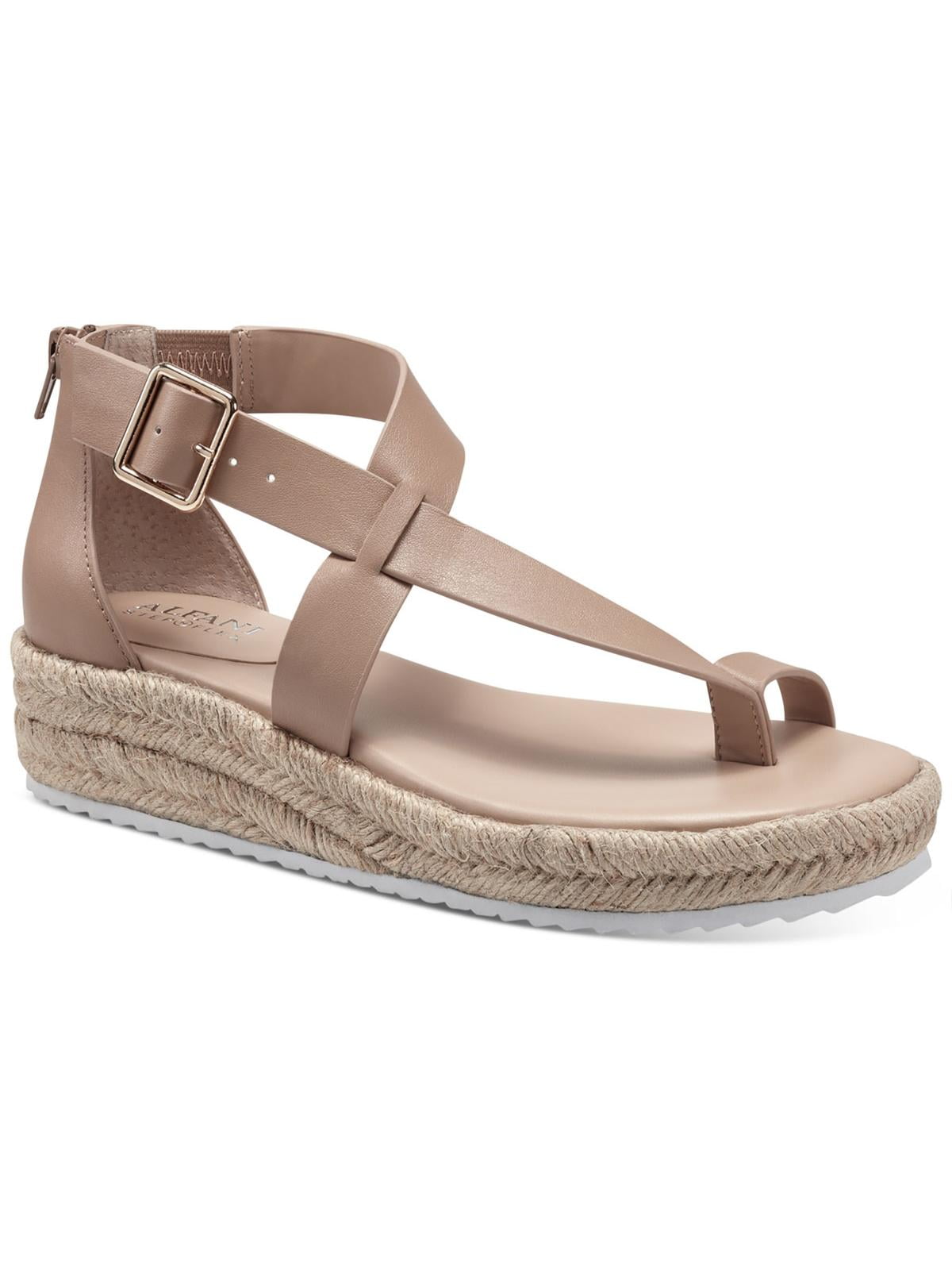 Alfani Womens Moira Faux Leather Toe Loop Wedge Sandals - Walmart.com