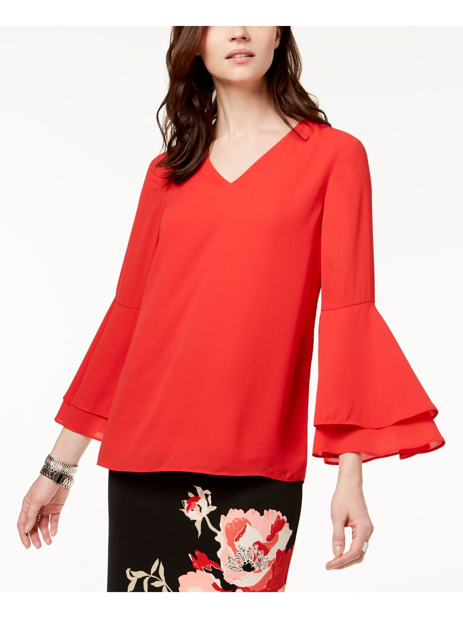 Alfani Womens Poet Sleeve Tunic Blouse, Red, 4 - Walmart.com
