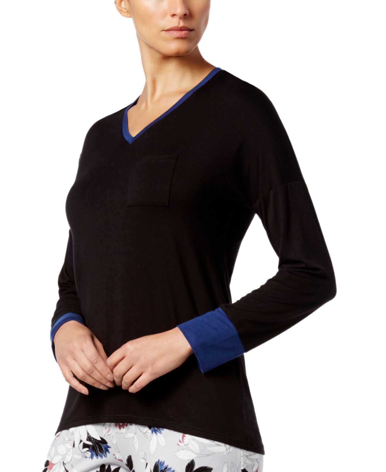 Alfani Womens Sleepwear Colorblock Contrast Cuff Pajama Top Only,1 ...