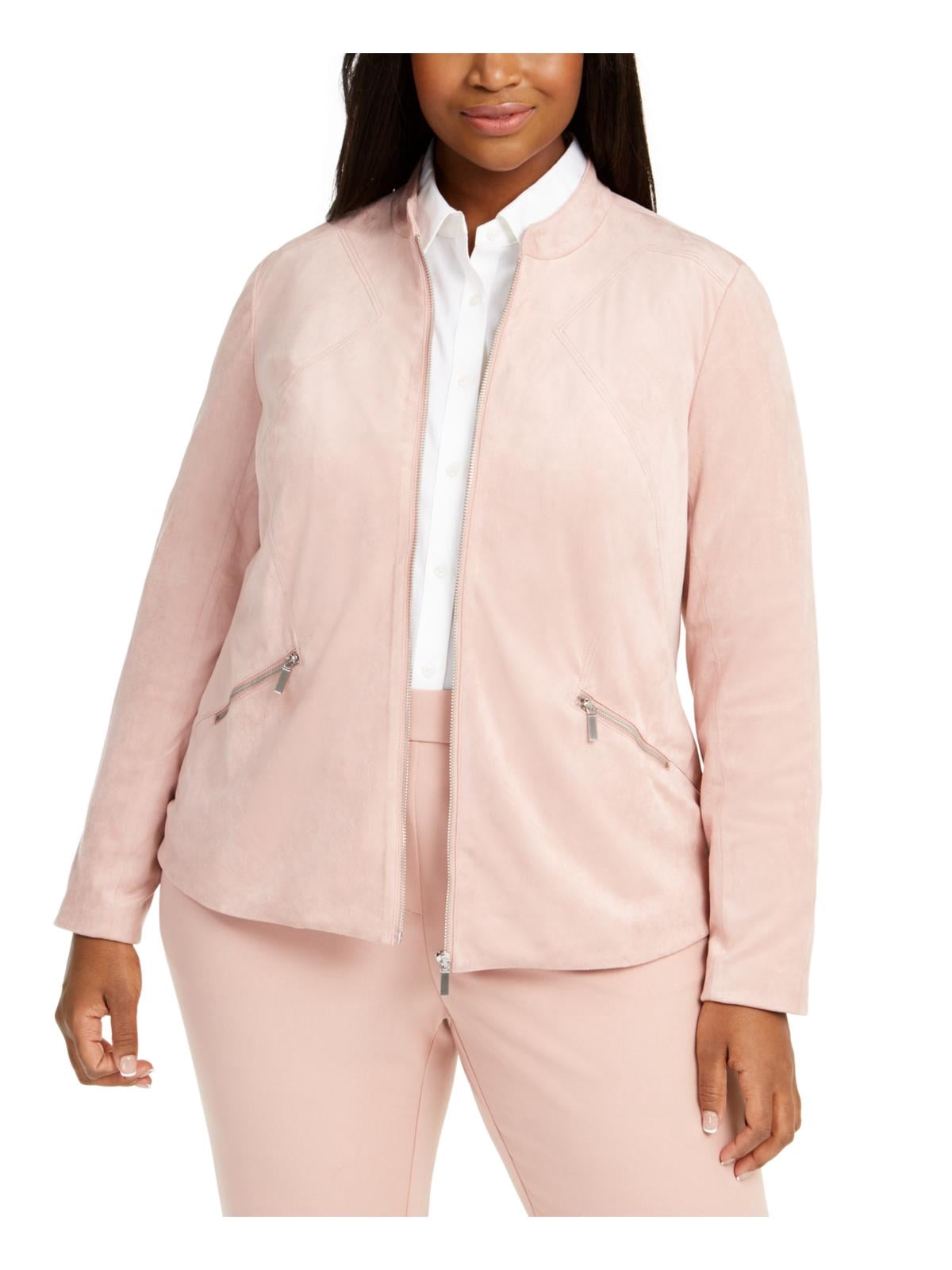 Alfani Womens Suede Zip Jacket, Pink, Plus Size, 0X - Walmart.com