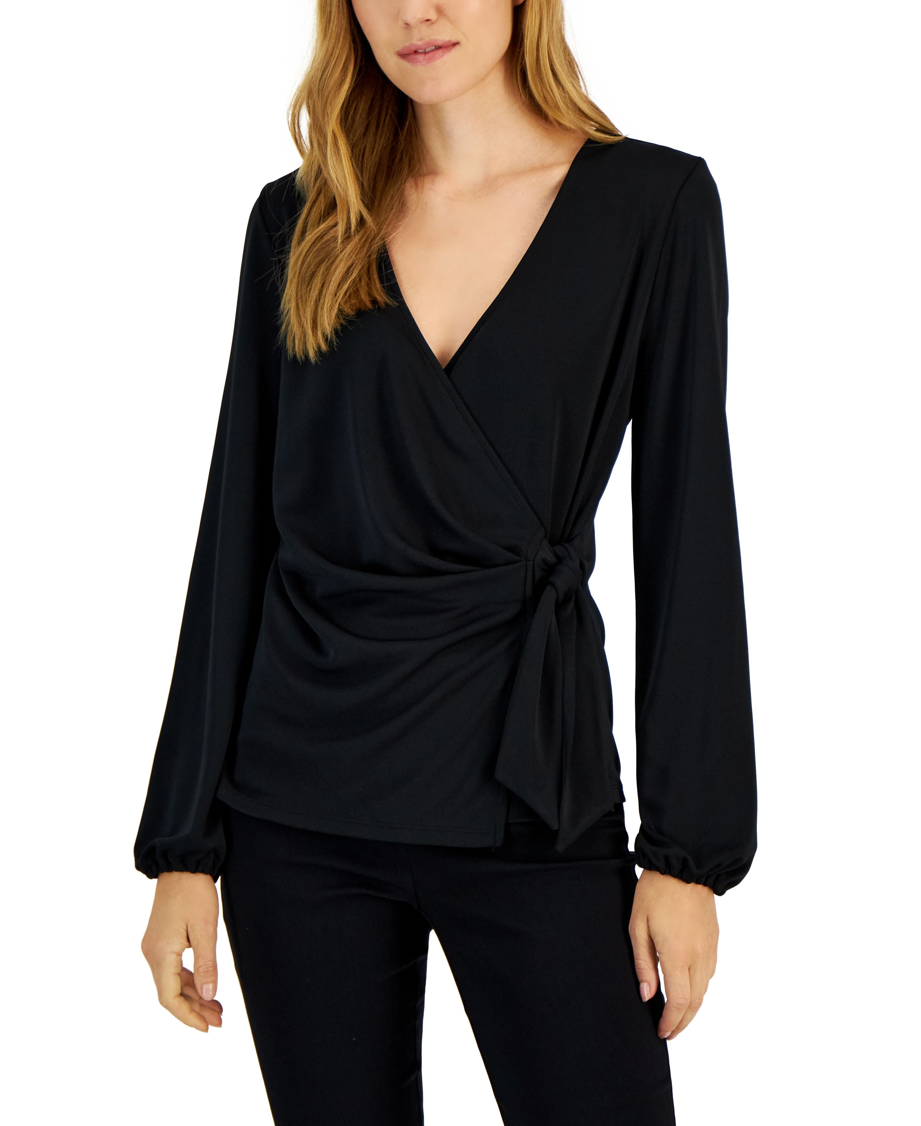 Alfani Womens Surplice Wrap Top Deep Black S - Walmart.com