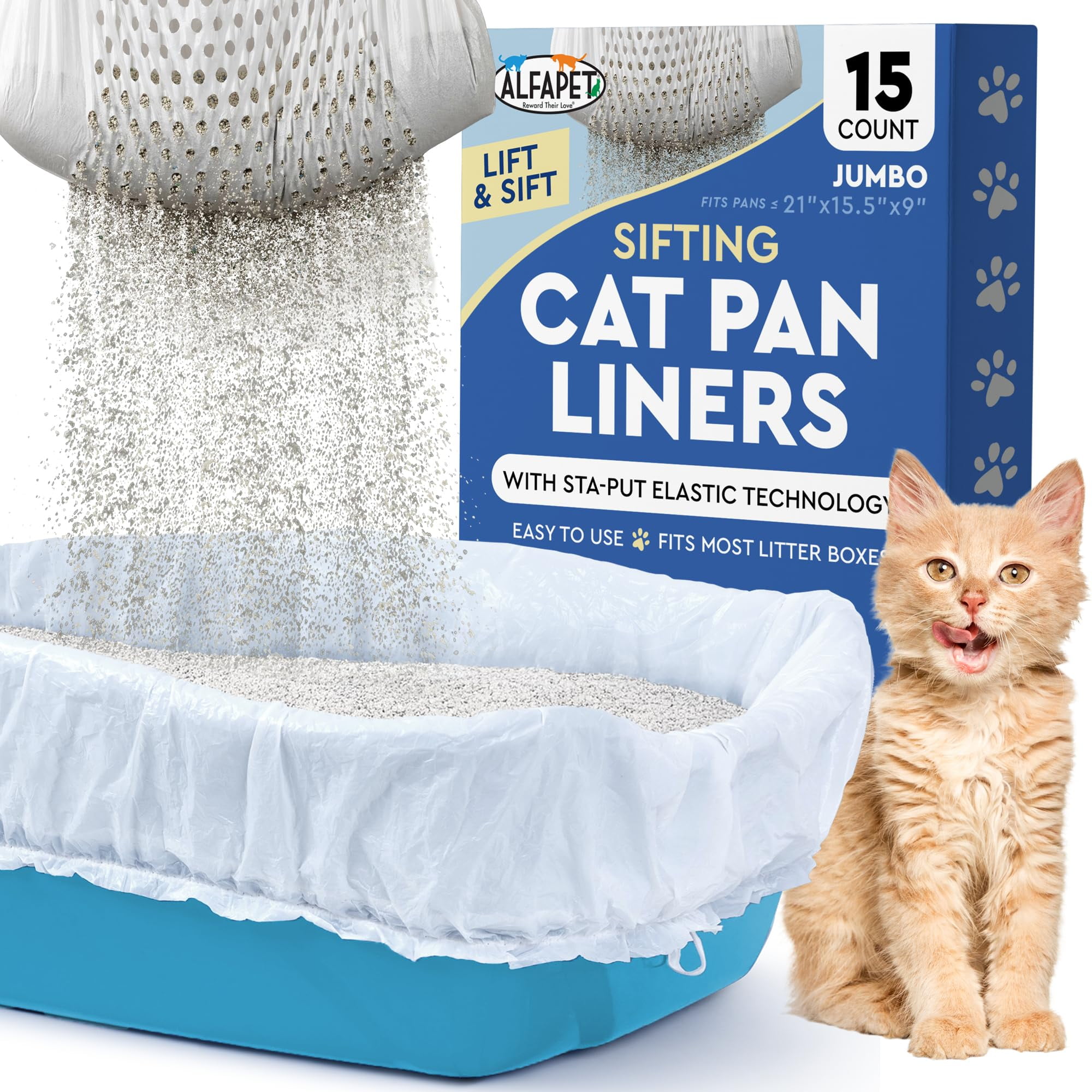 Alfapet Sifting Cat Litter Box Liners - Jumbo 15 Count, Pack of 5 ...