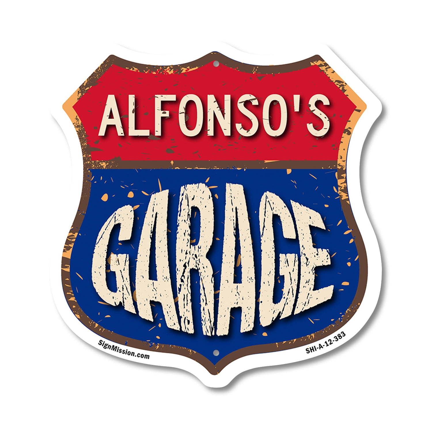 Alfonso's Garage 12 inch X 12 inch Shield-Shaped Rust-Free Aluminum ...