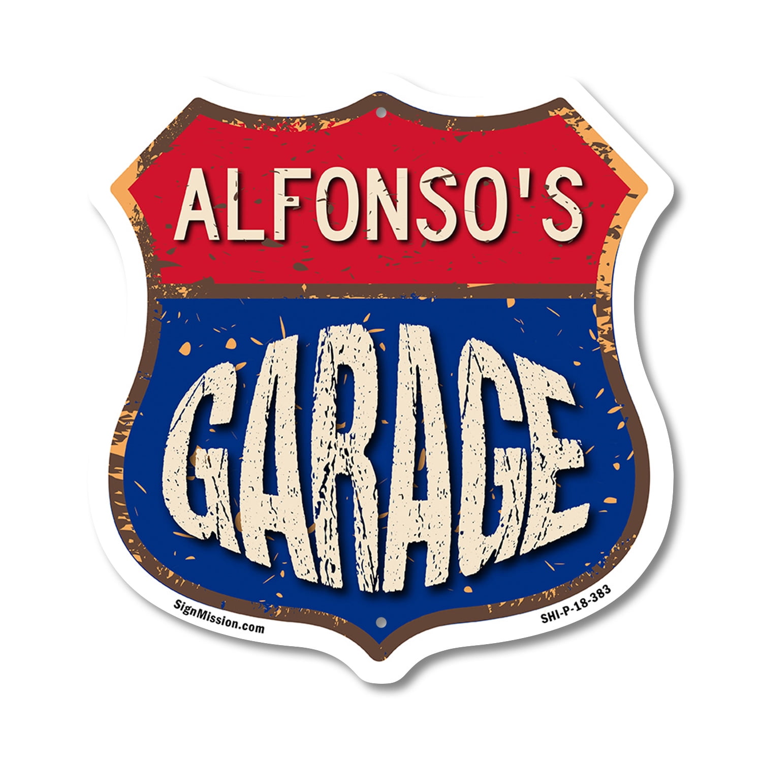 Alfonso's Garage 18 inch X 18 inch Shield Shaped Commercial Grade ...