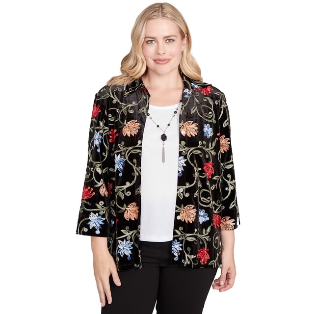 Alfred Dunner Womens Petite Rich Velvet Floral Two In One Top With ...