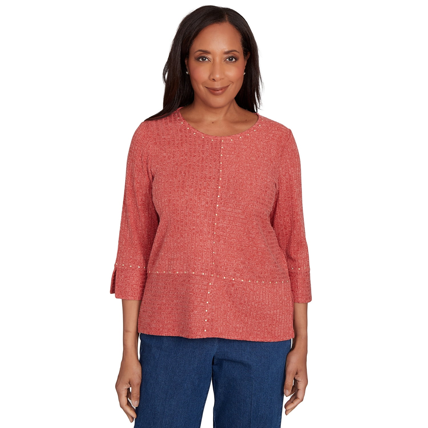 Alfred Dunner Womens Embellished Spliced Solid Top - Walmart.com