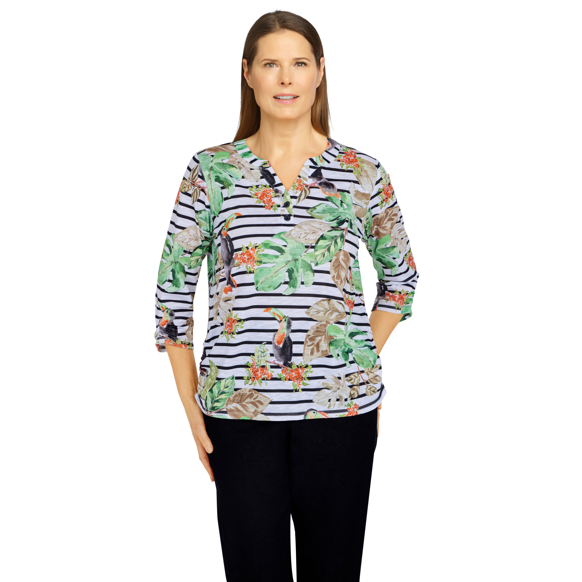 Alfred Dunner Women's Petite Toucan Striped Print Knit Top - Walmart.com