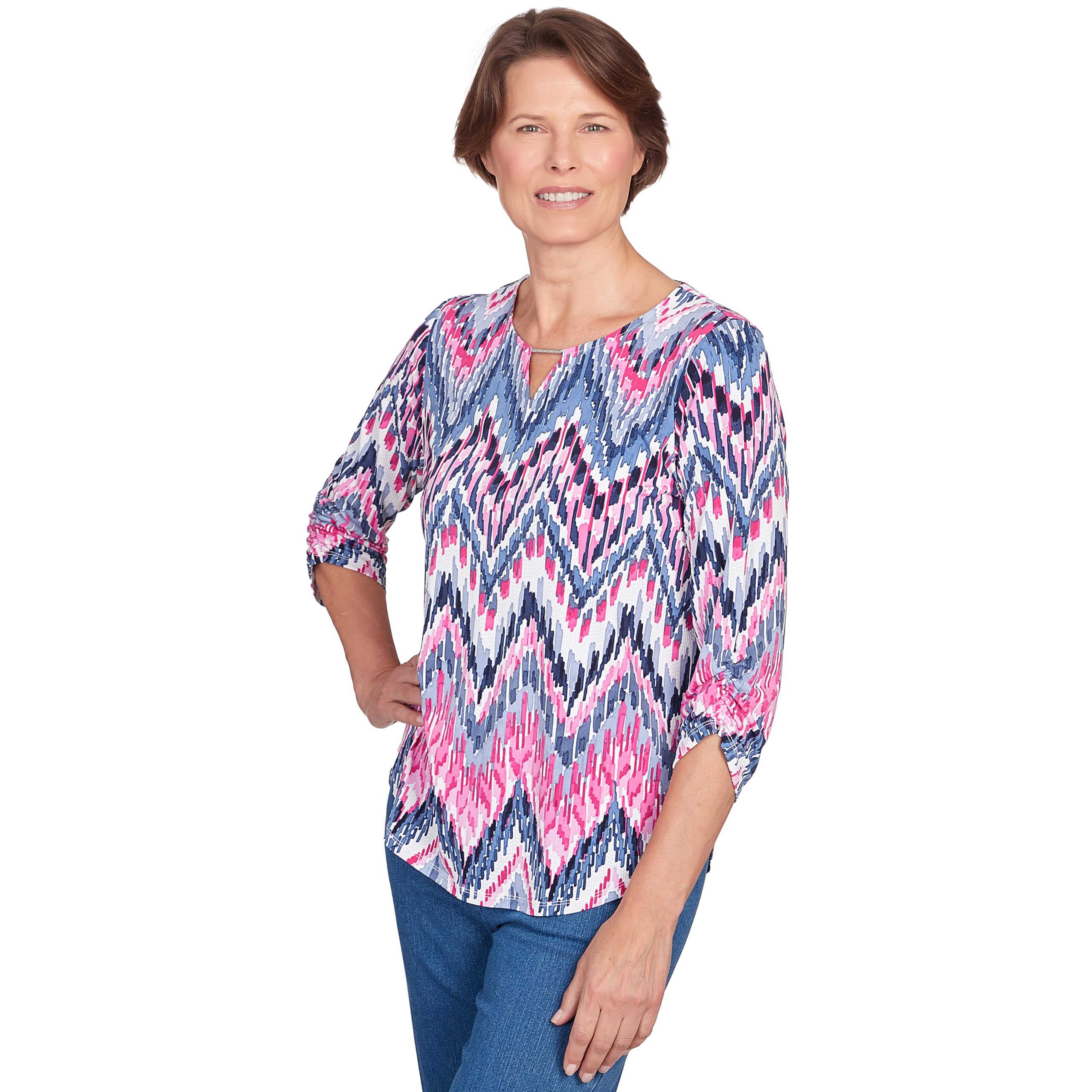 Alfred Dunner Women's Spring Classics Puff Print Ikat Chevron Split ...