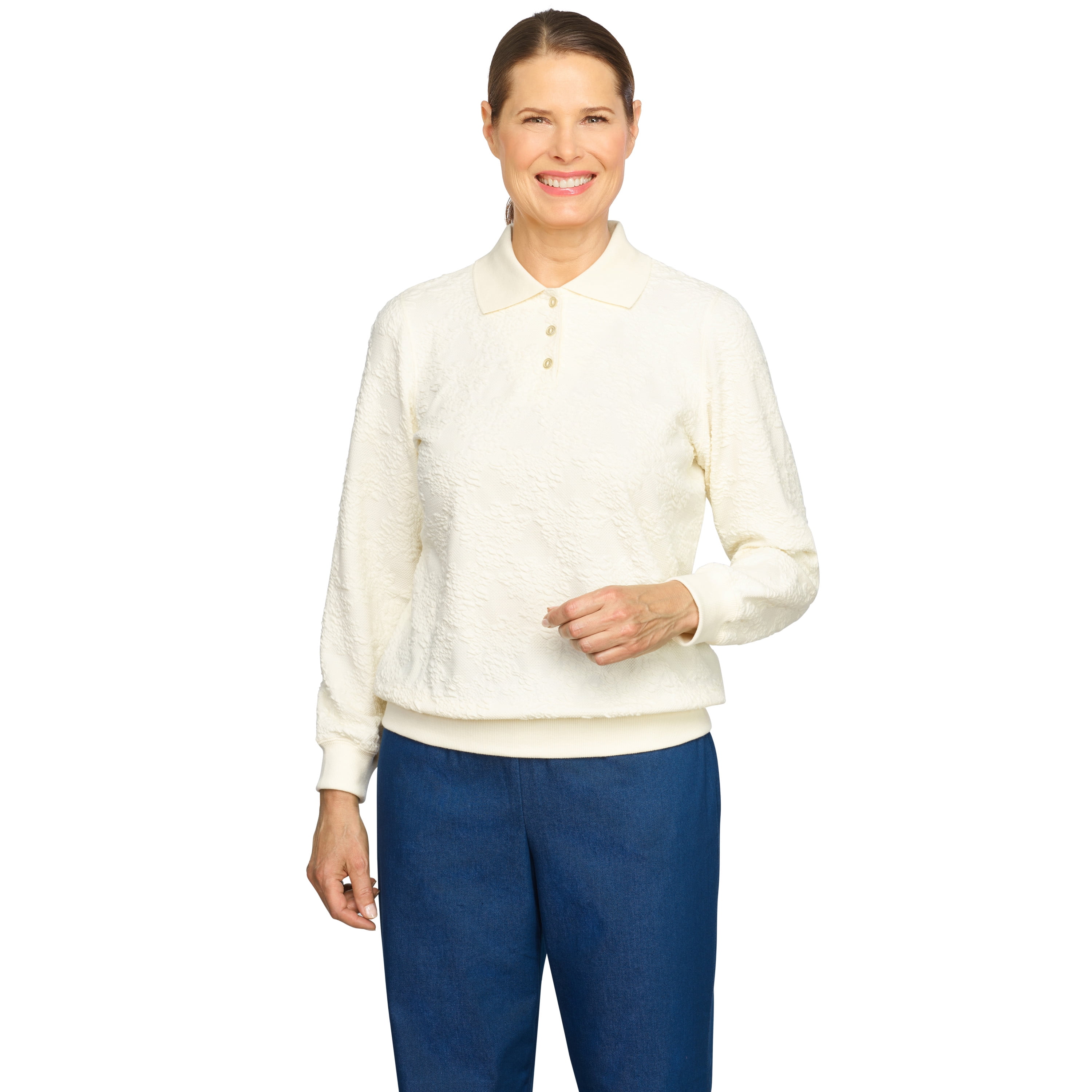 Alfred Dunner Women's Classic Floral Jacquard Blouse, Long Sleeve Shirt ...