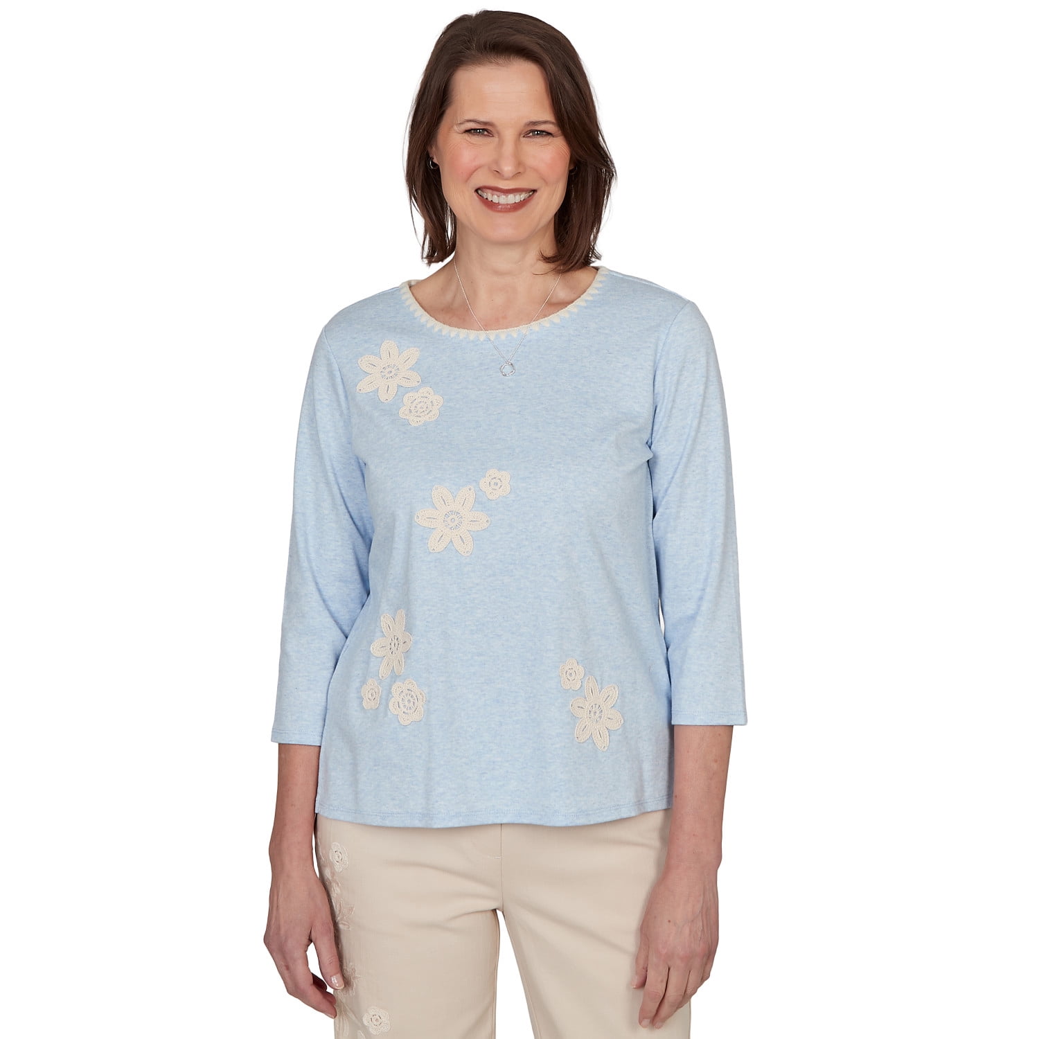 Alfred Dunner Womens Floral Stitches Heathered Knit Top - Walmart.com