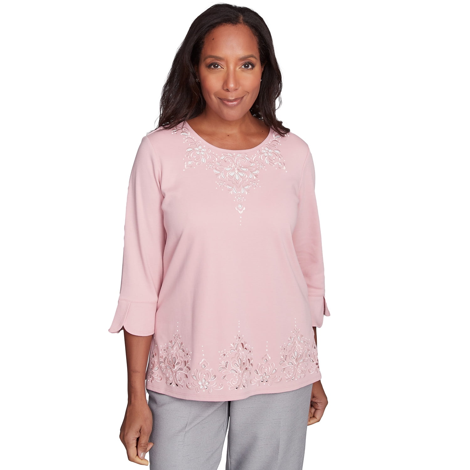 Alfred Dunner Womens Lace Cutout Split Sleeve Top - Walmart.com