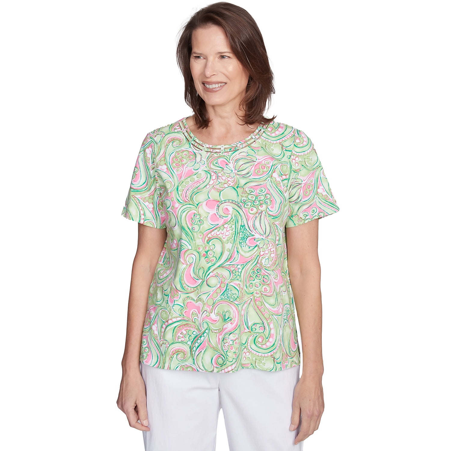 Alfred Dunner Womens Petite Abstract Scroll Crew Neck Top - Walmart.com