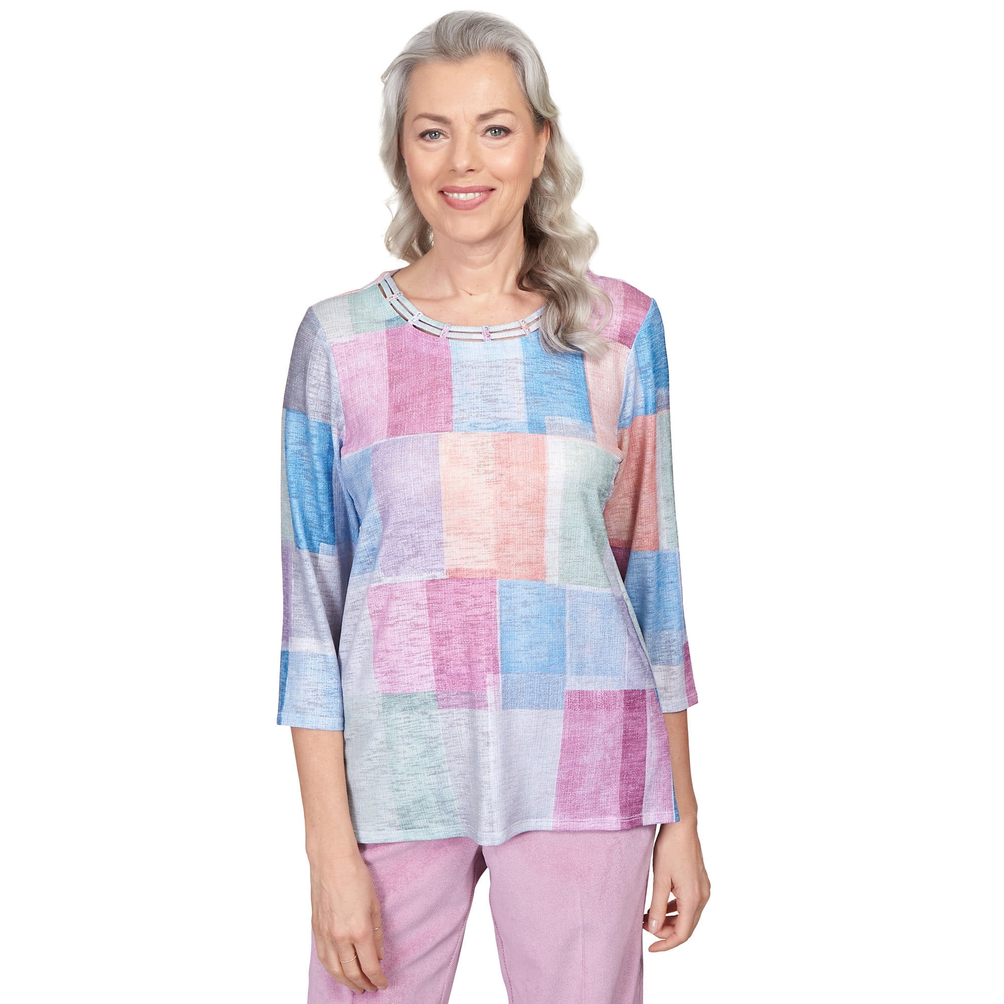 Alfred Dunner Womens Petite Colorblock Double Strap Classic Top ...