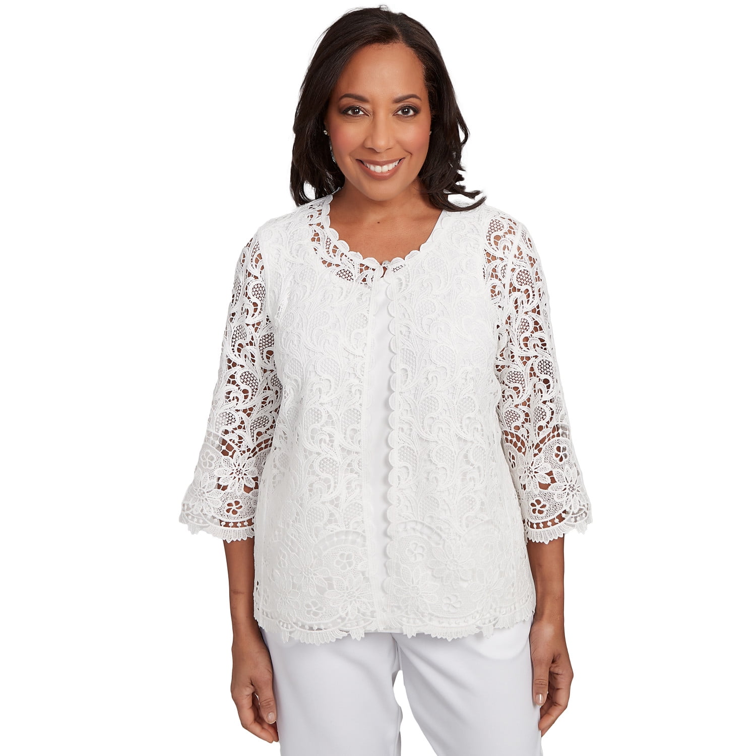 Alfred Dunner Womens Petite Embellished Lace Two In One Top - Walmart.com