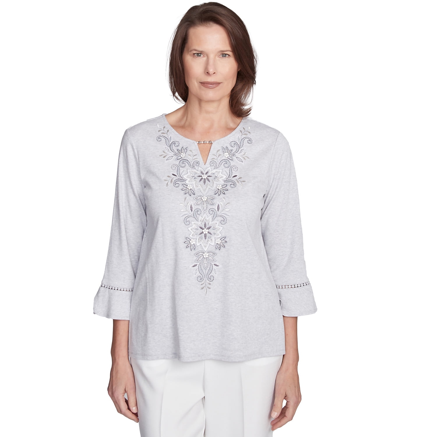 Alfred Dunner Womens Petite Embroidered Scroll Bell Sleeve Top ...