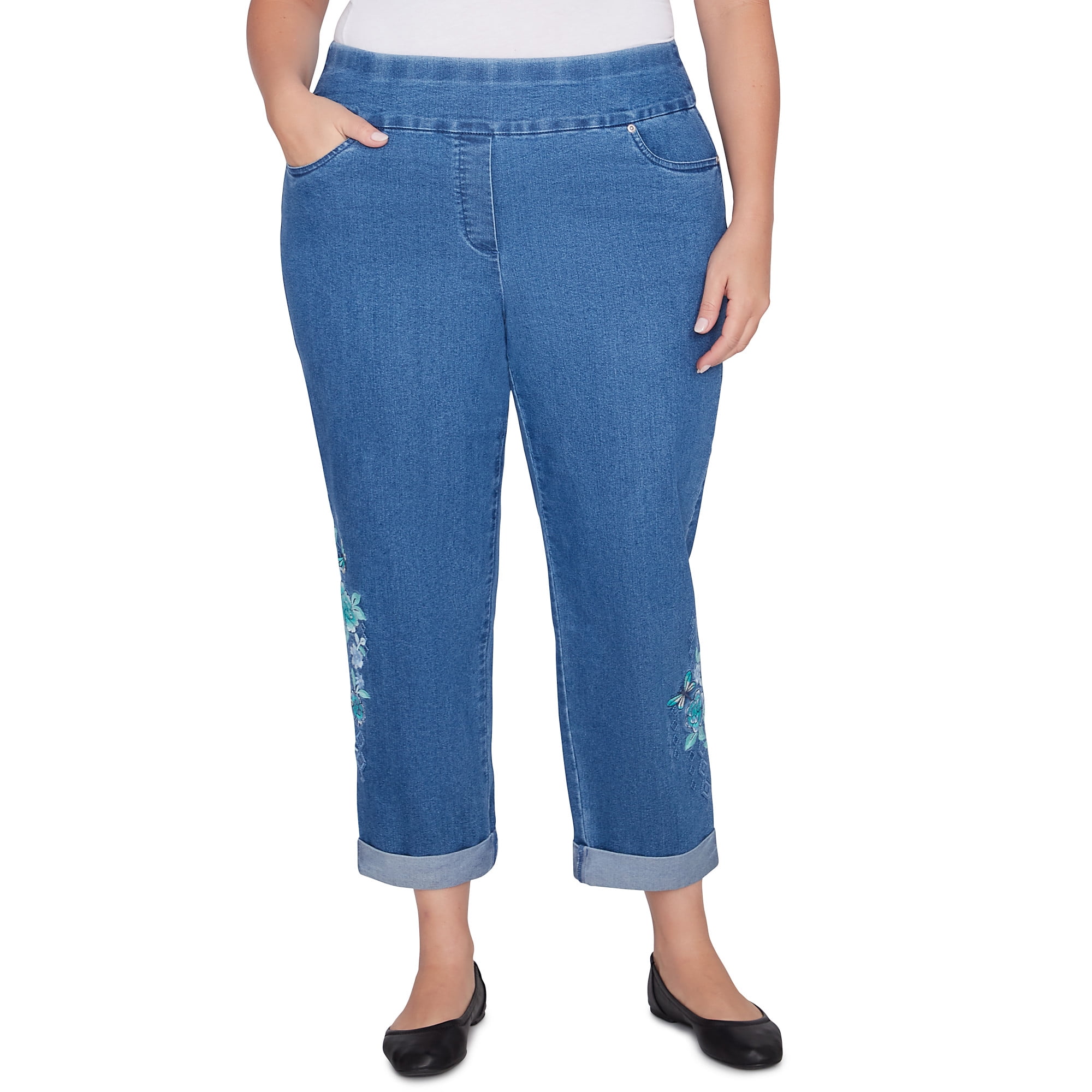 Alfred Dunner Womens Plus-Size Embroidered Super Stretch Denim Ankle Pant - Walmart.com