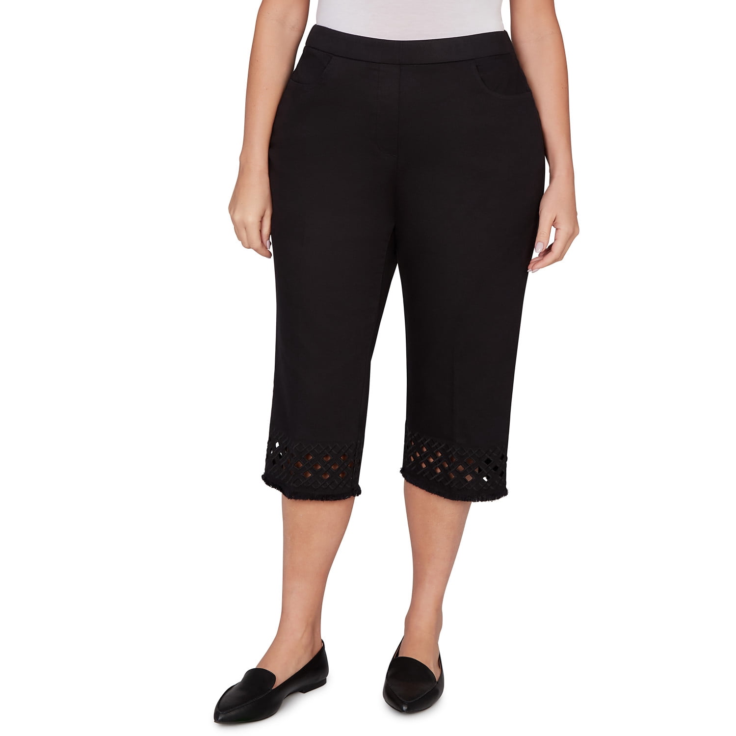 Alfred Dunner Womens Plus-Size Geometric Cut Out Flat Front Capri ...