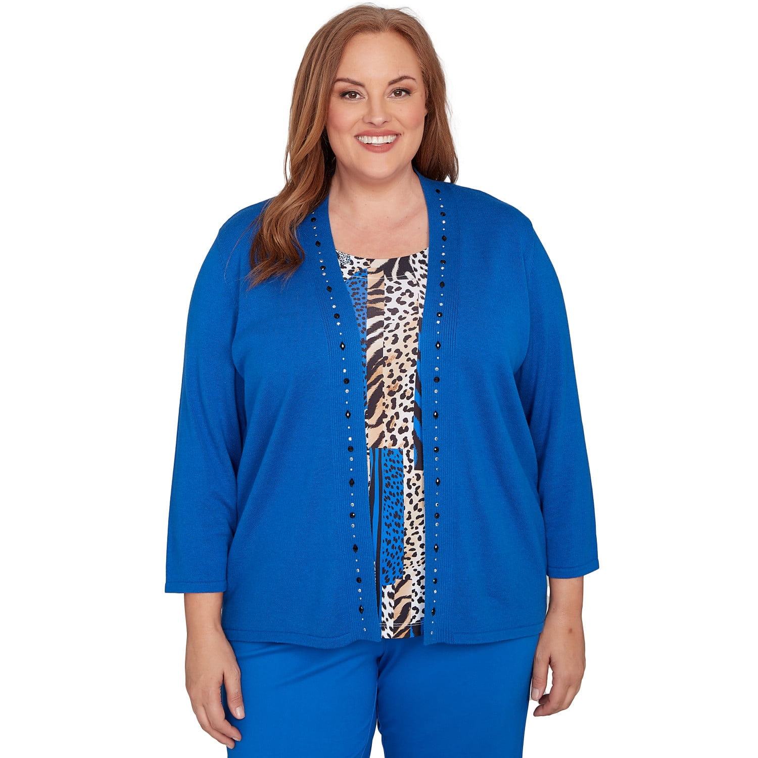 Alfred Dunner Womens Plus-Size Vertical Animal Print Two In One Sweater ...