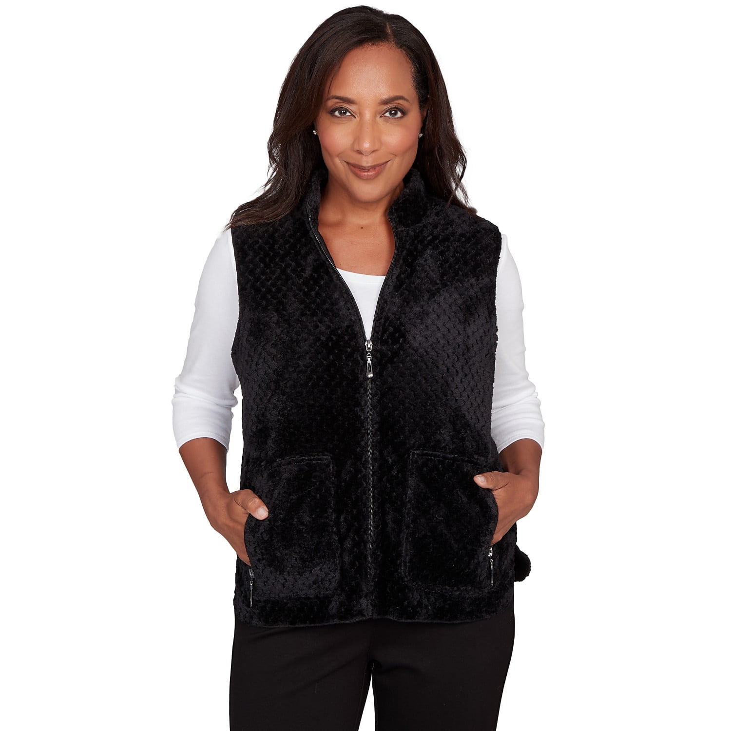 Alfred Dunner Womens Plush Fleece Lined Mock Neck Vest - Walmart.com