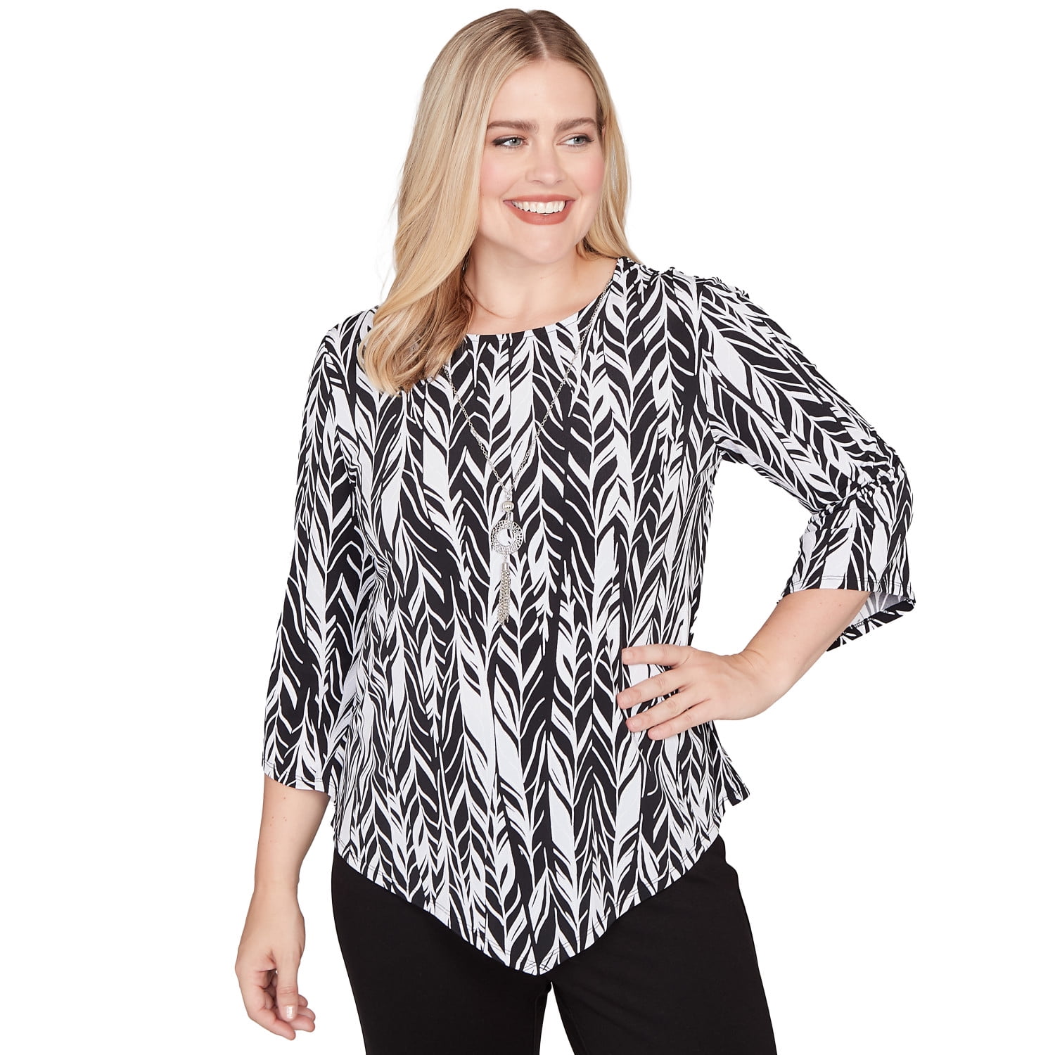 Alfred Dunner Womens Puff Print Abstract Feather Top - Walmart.com