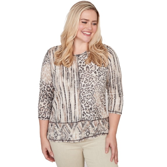 Alfred Dunner Womens Spliced Aztec Animal Skin Top - Walmart.com