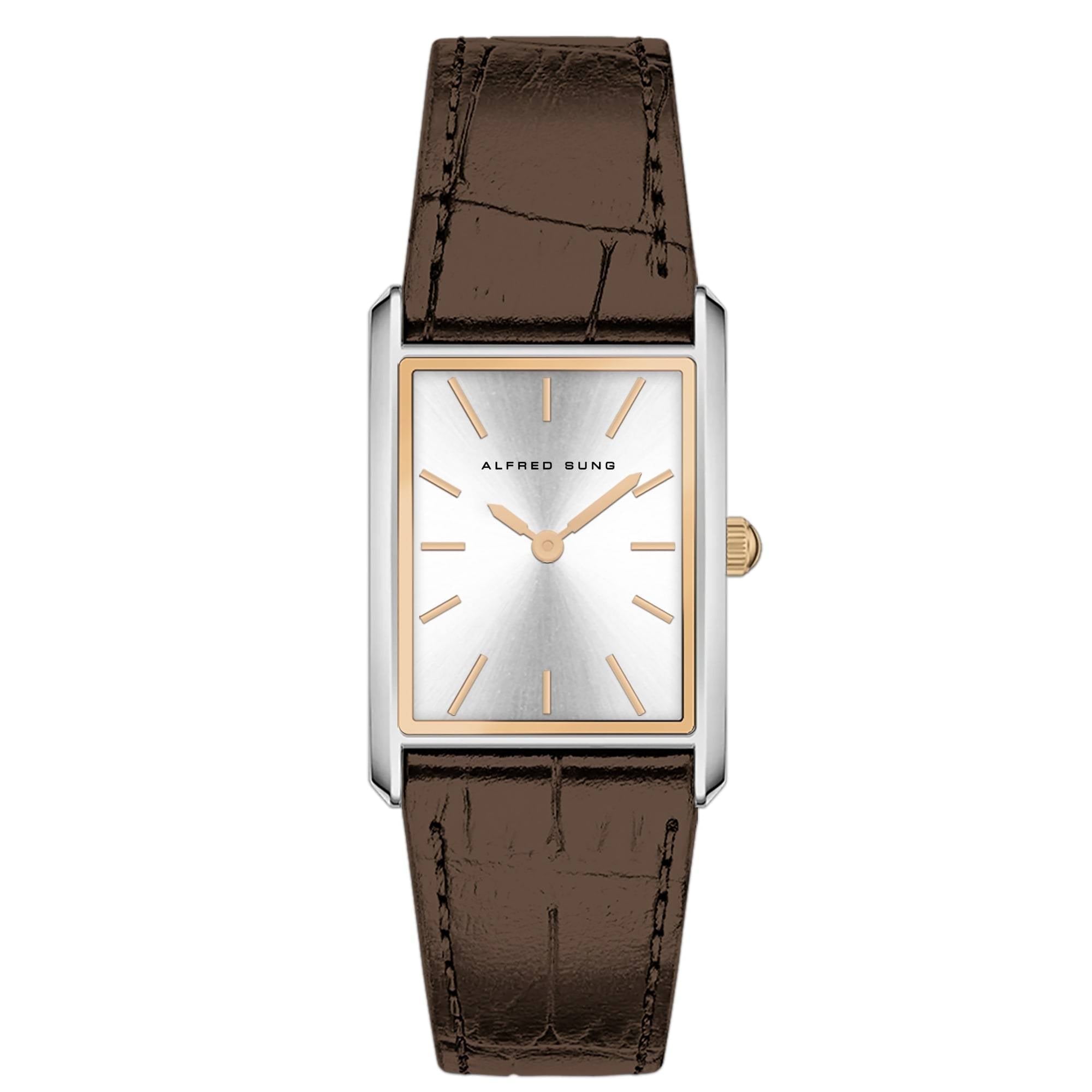 Alfred Sung Horizon Silver Sunray dial Brown strap Men's watch ...