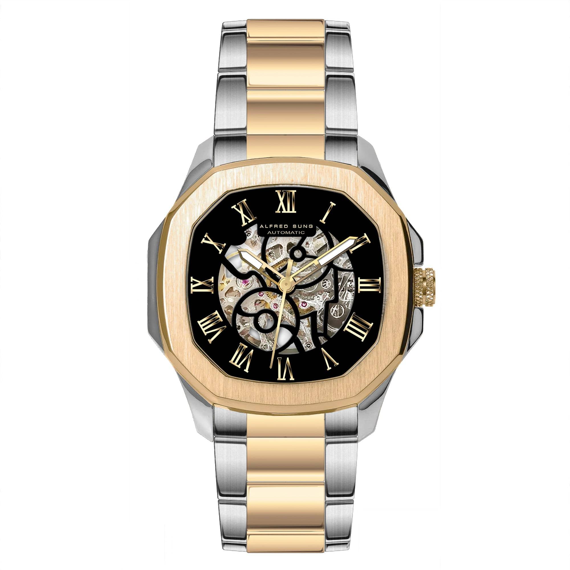 Alfred Sung Men's Automatic VII Gold Two-Tone Skeleton Dial Link Watch ...