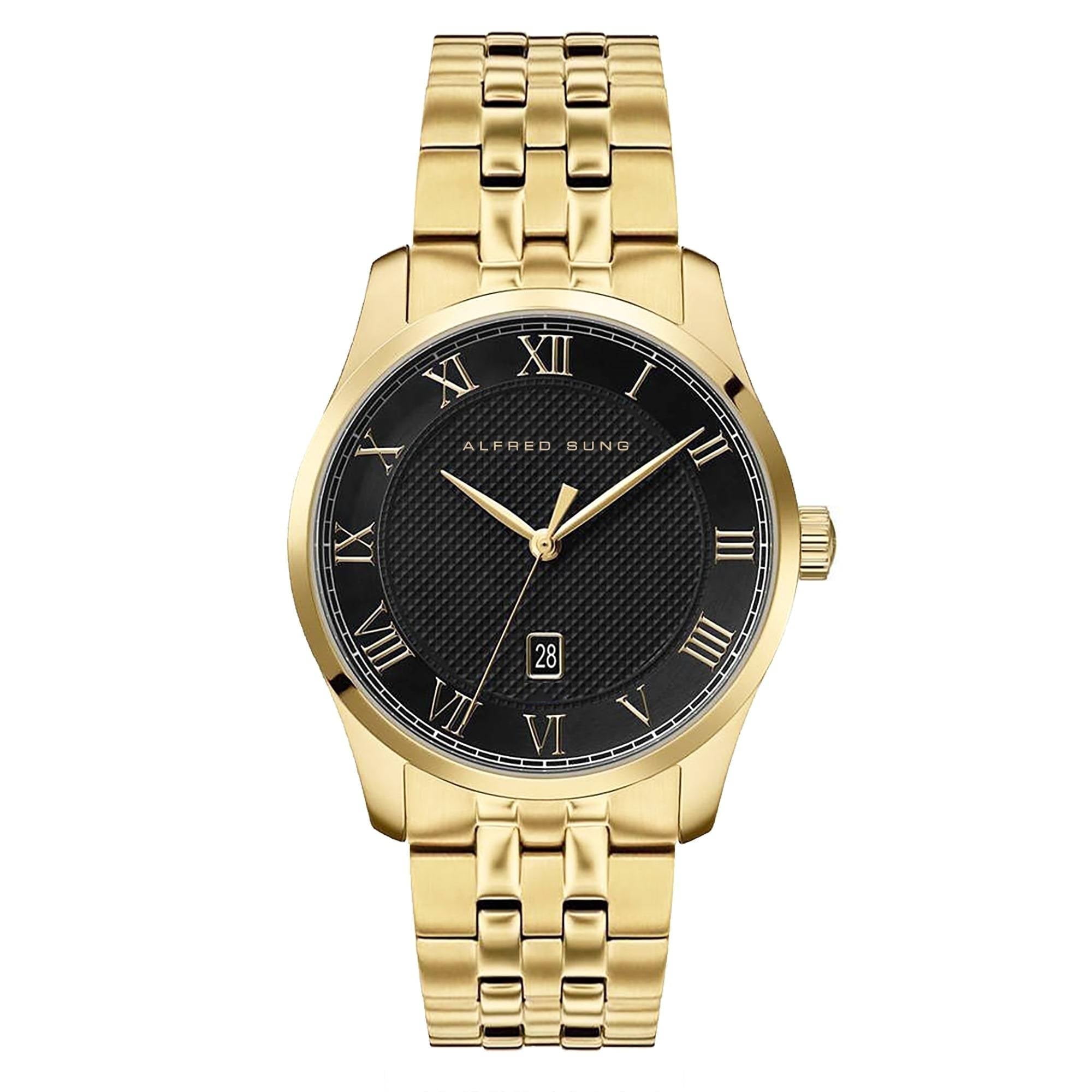 Alfred Sung Winslow Black dial Gold bracelet Men's watch - Walmart.com