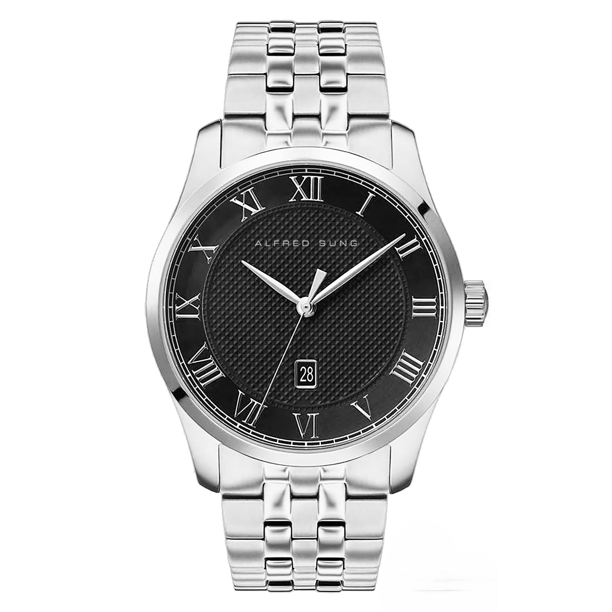 Alfred Sung Winslow Black dial Silver bracelet Men's watch - Walmart.com