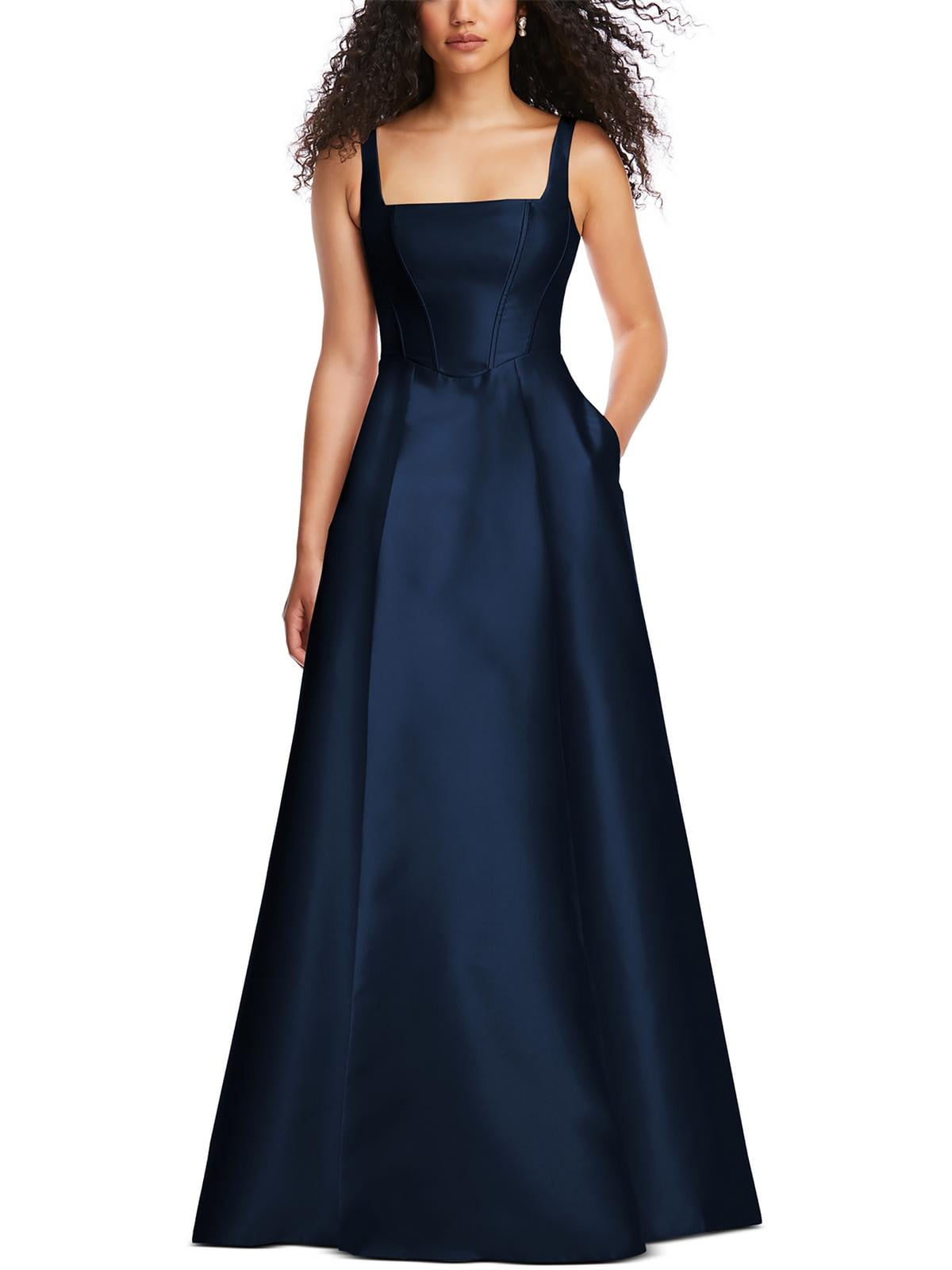 Alfred Sung Womens Polyester Evening Dress, Boned Bodice, Square Neck ...