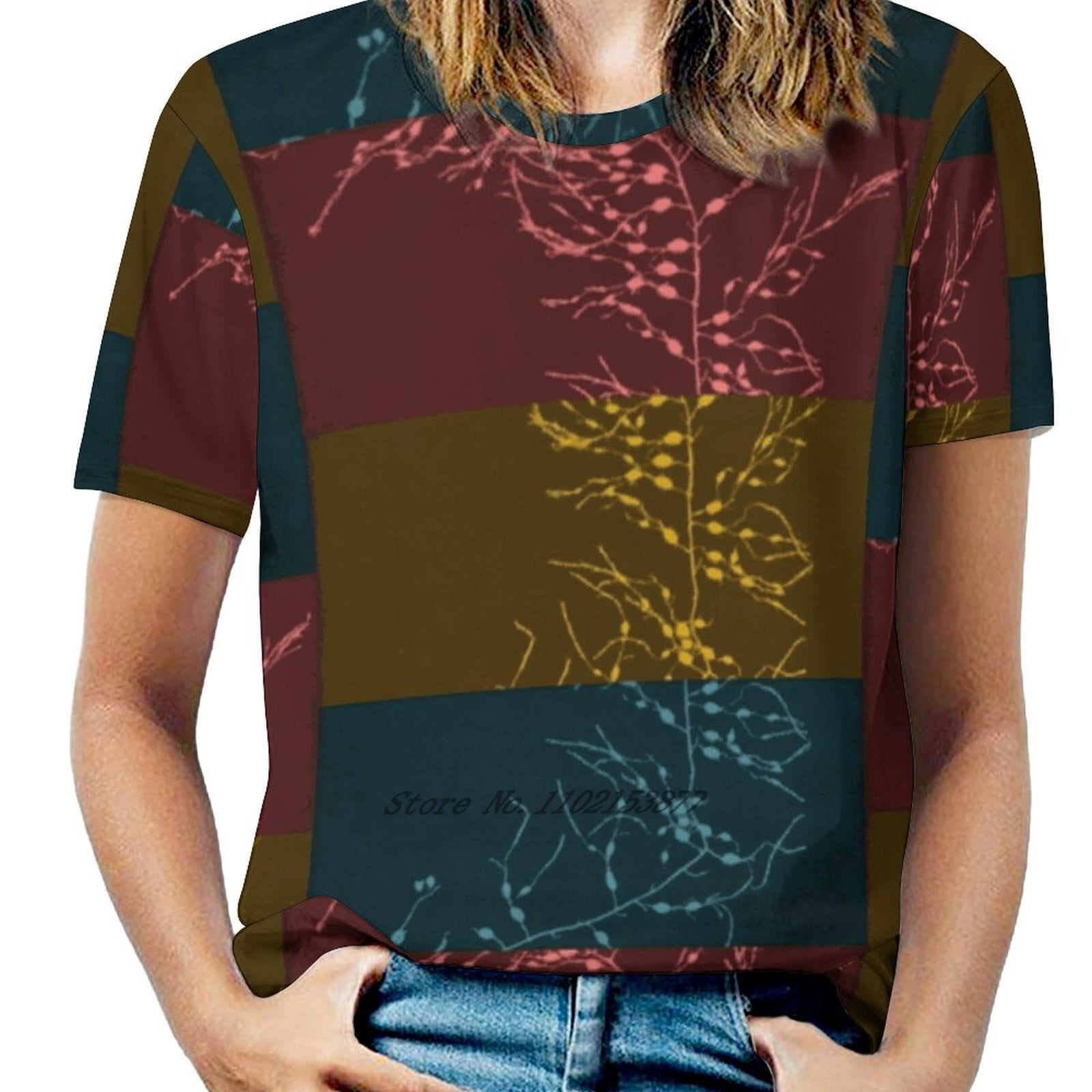 Algae Multicolor Woman Tshirts Printed Tops Zipper V-Neck Top Fashion ...