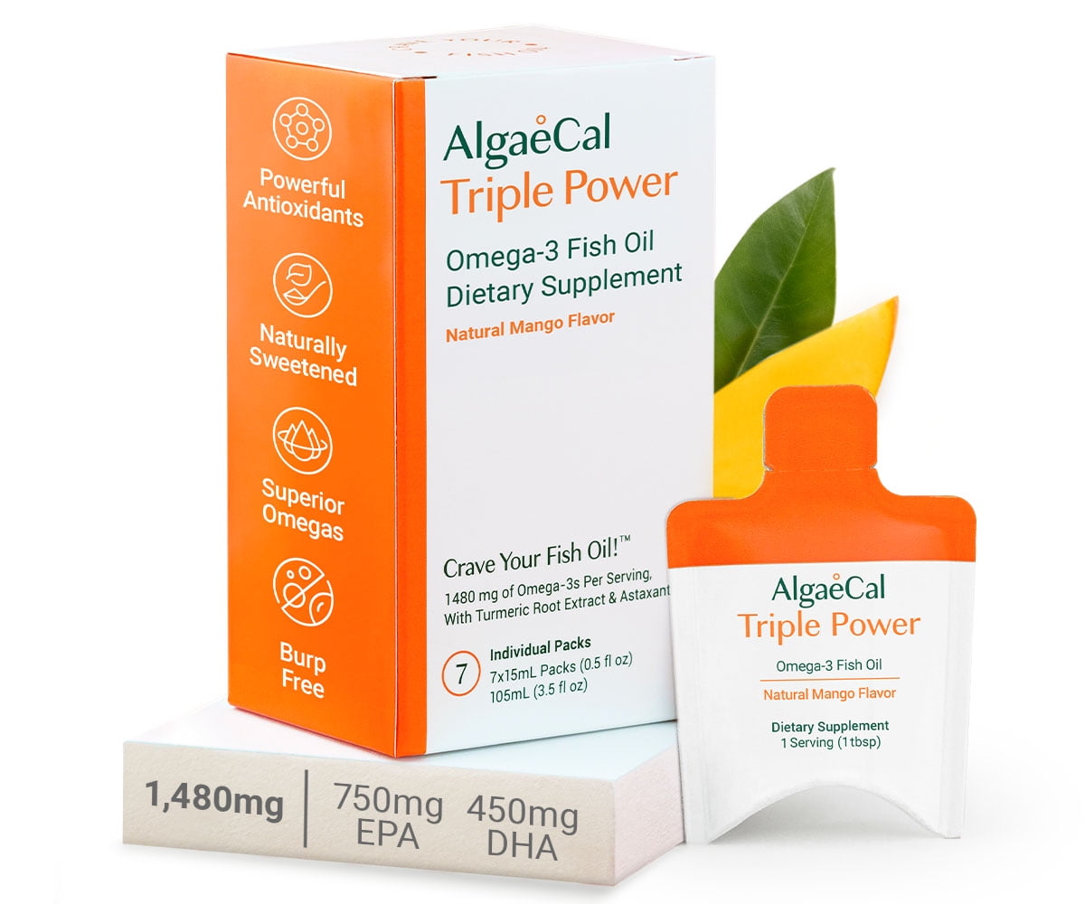 AlgaeCal Triple Power Omega 3 Fish Oil, Mango Flavor, Single Serve ...